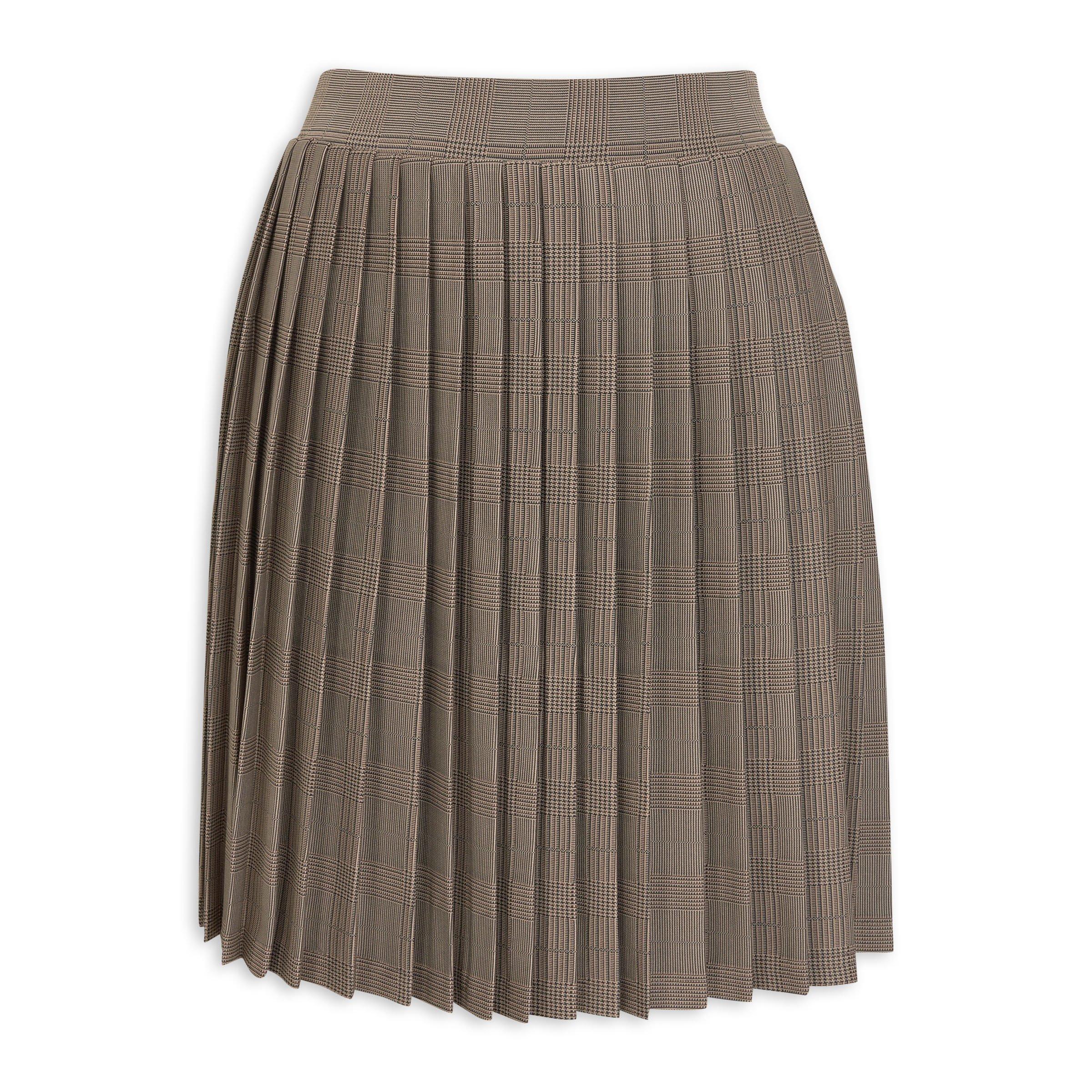 Beige Check Print Pleated Skirt (3189774) | Inwear