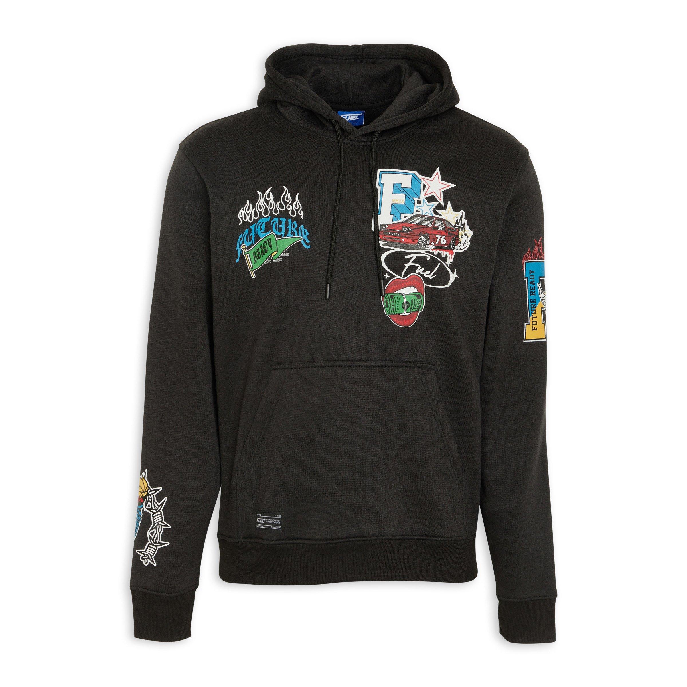 Black Back and Front Print Hoodie (3190119) | Fuel
