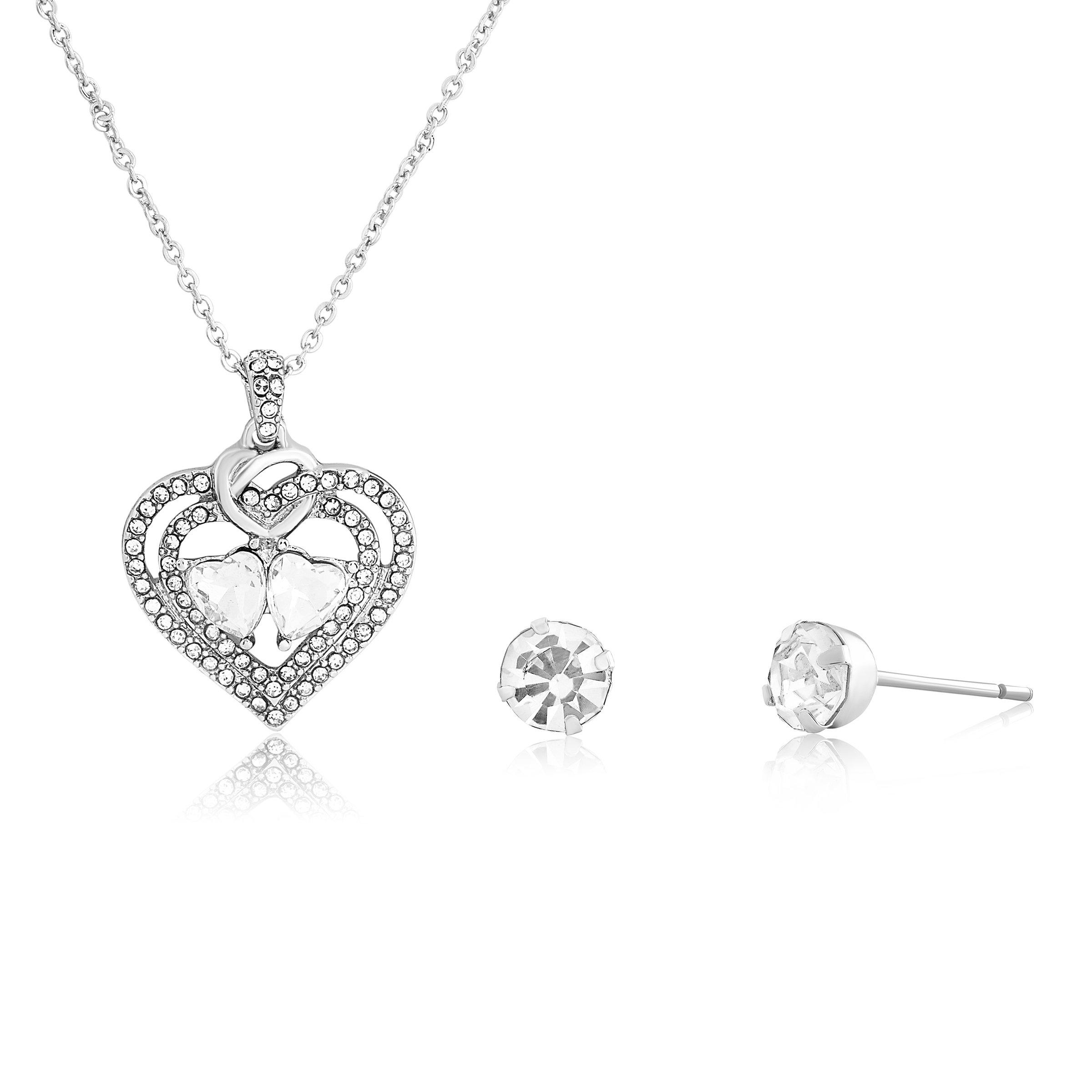 2-piece Silver Colour Plated Heart Set (3191067) | Sparkle