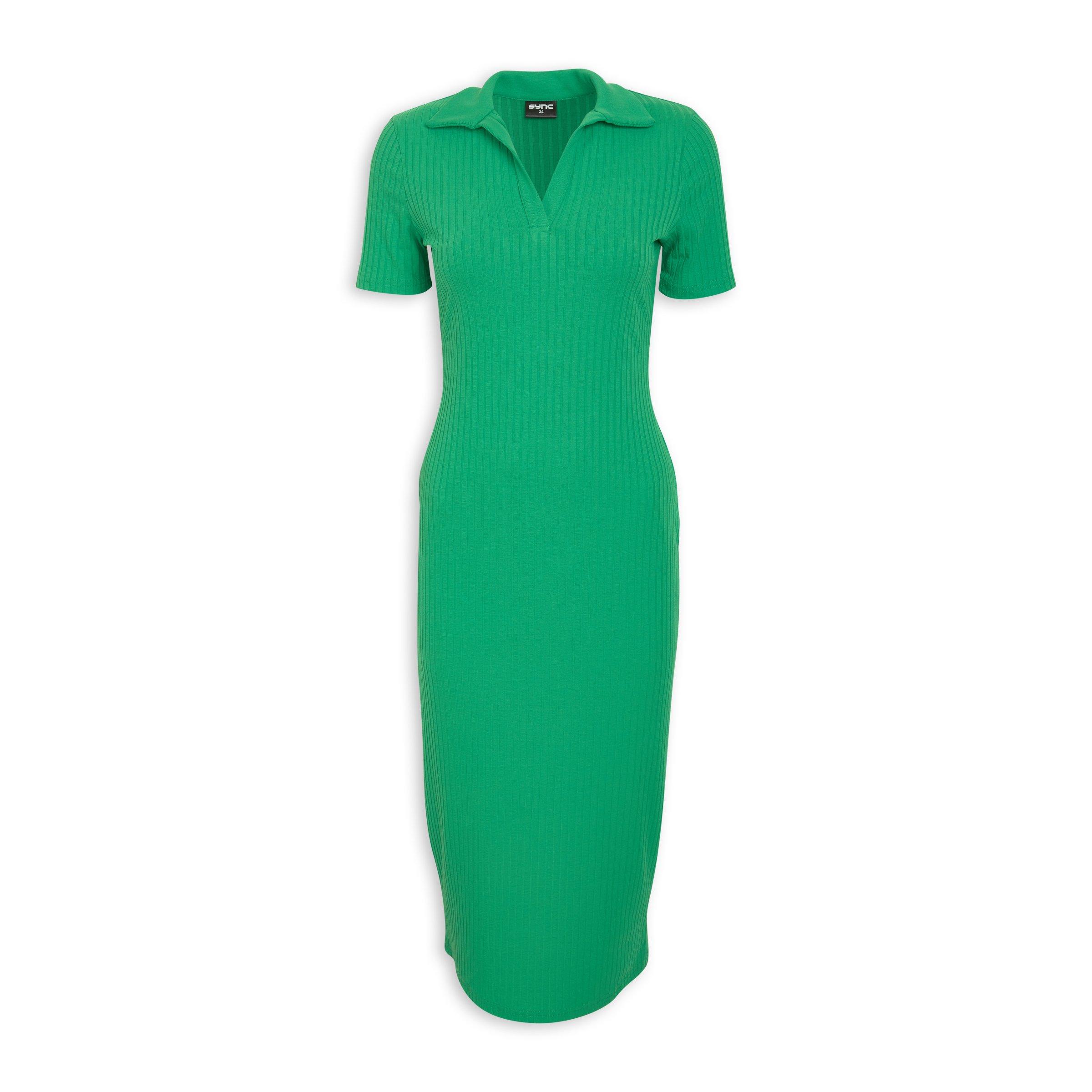 Green Rib Johnny Collar Dress (3191656) | Identity X Sync