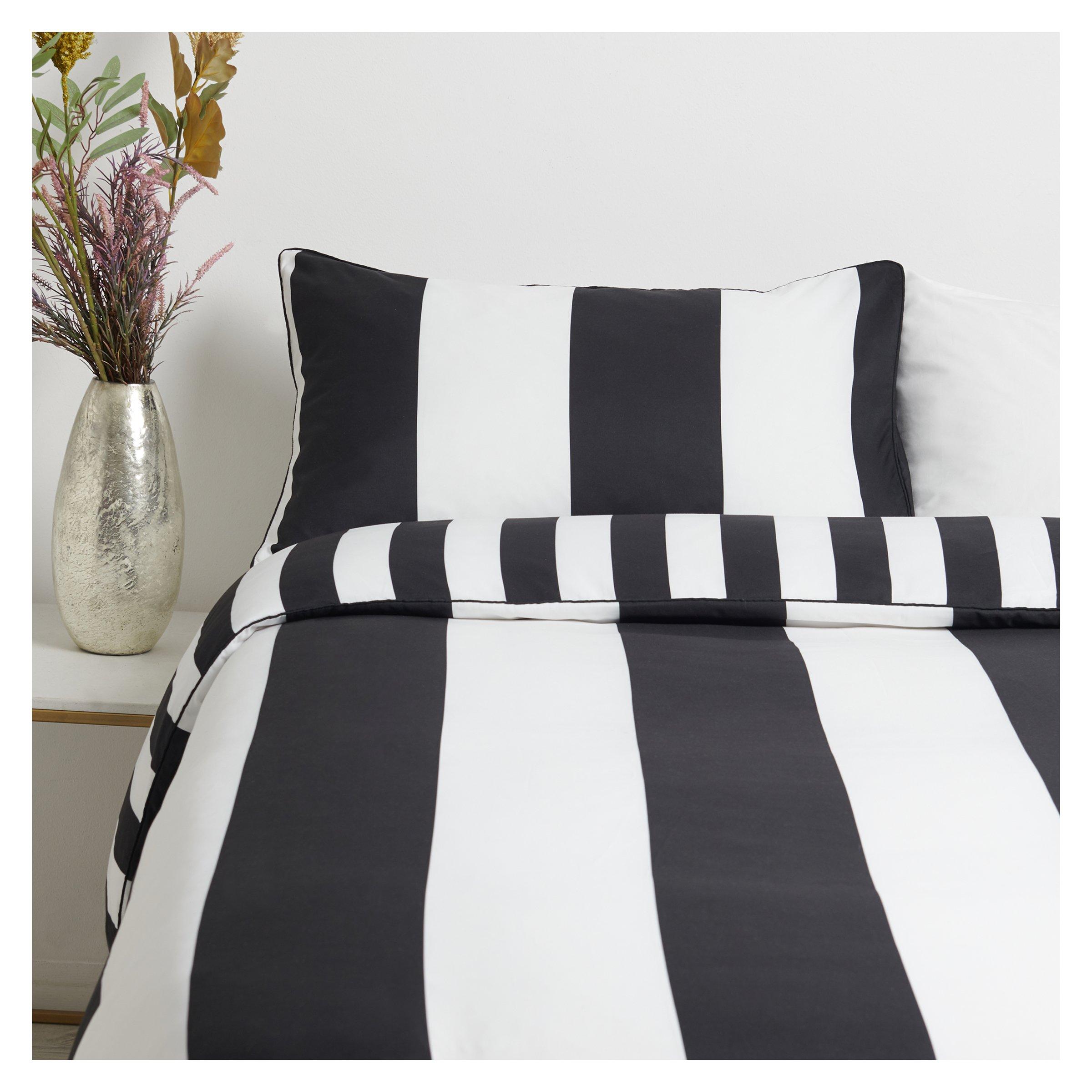 Microfibre Black and White Stripe Duvet Cover Set (3191743) | Loads of ...