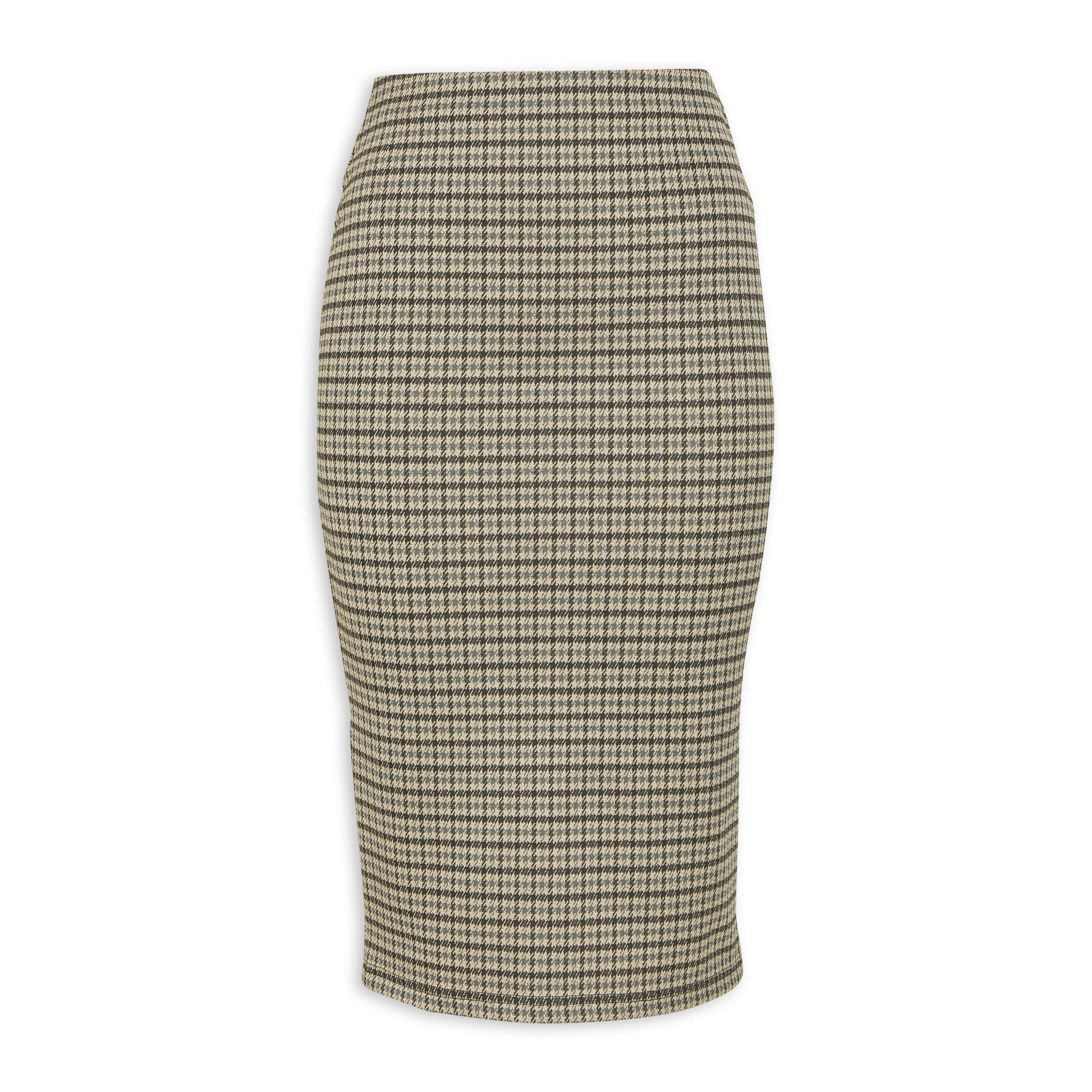 Beige Check Print Skirt (3192461) | Identity