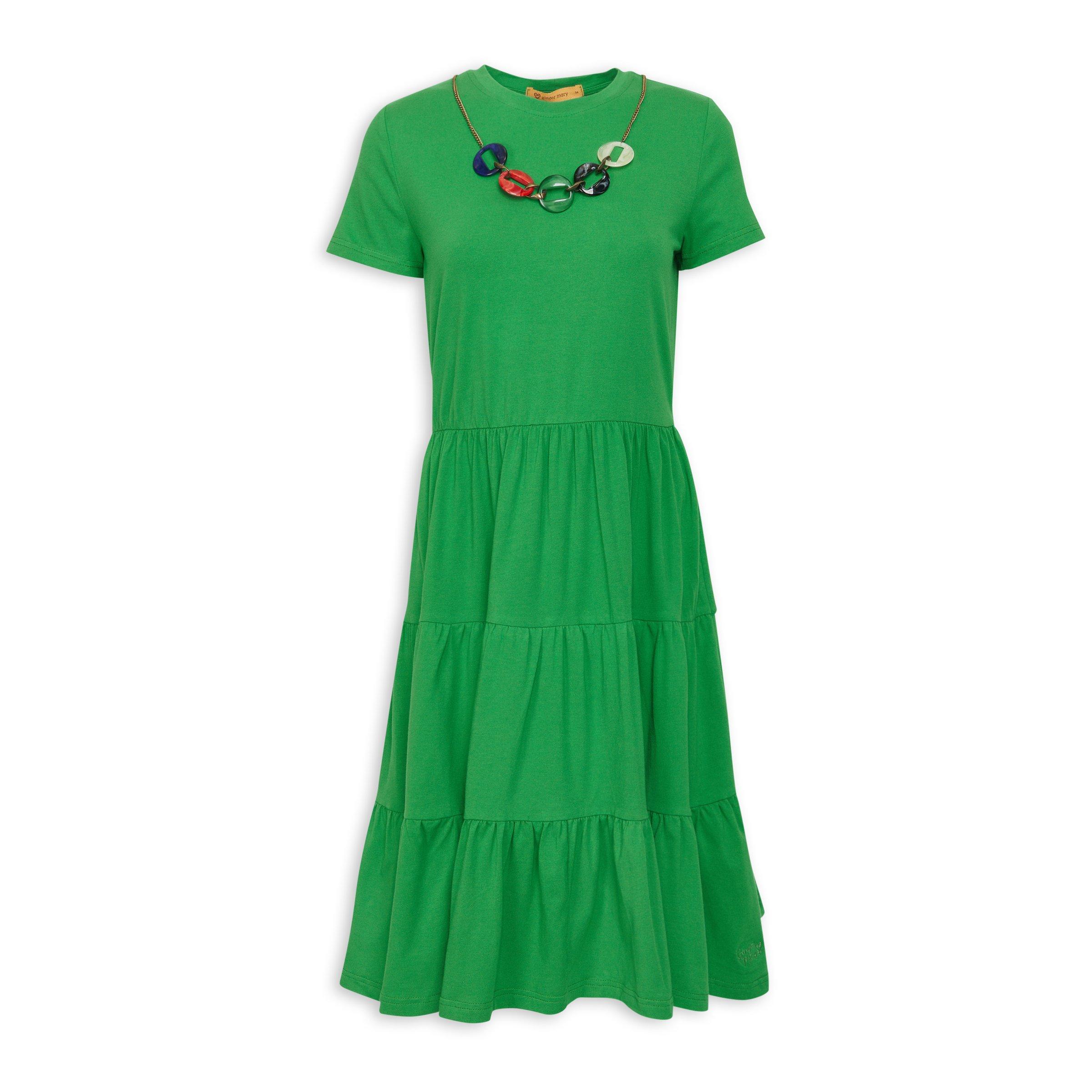 Green Tiered Dress with Necklace (3192845) | Ginger Mary