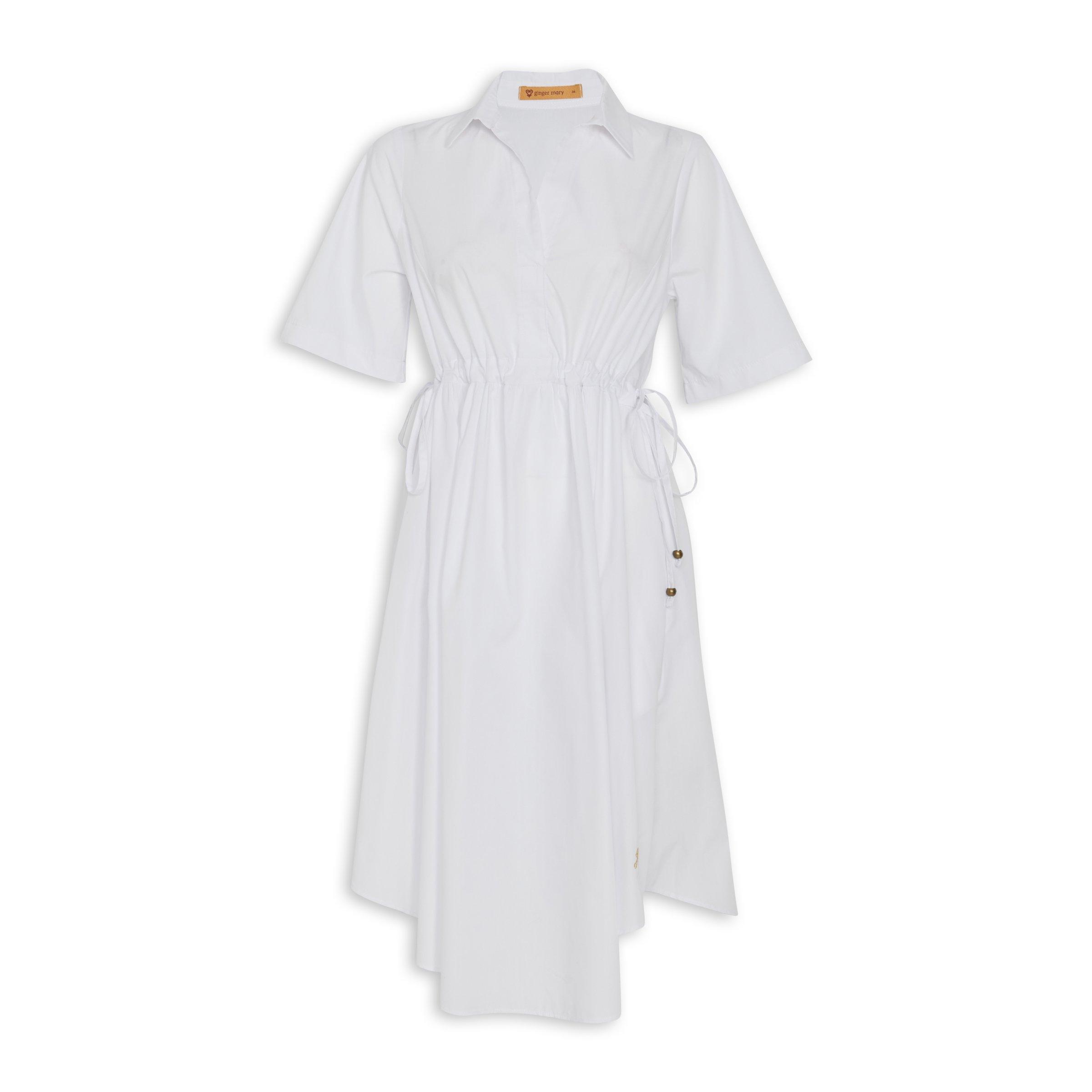 White Shirt Dress with Drawstrings (3192847) | Ginger Mary