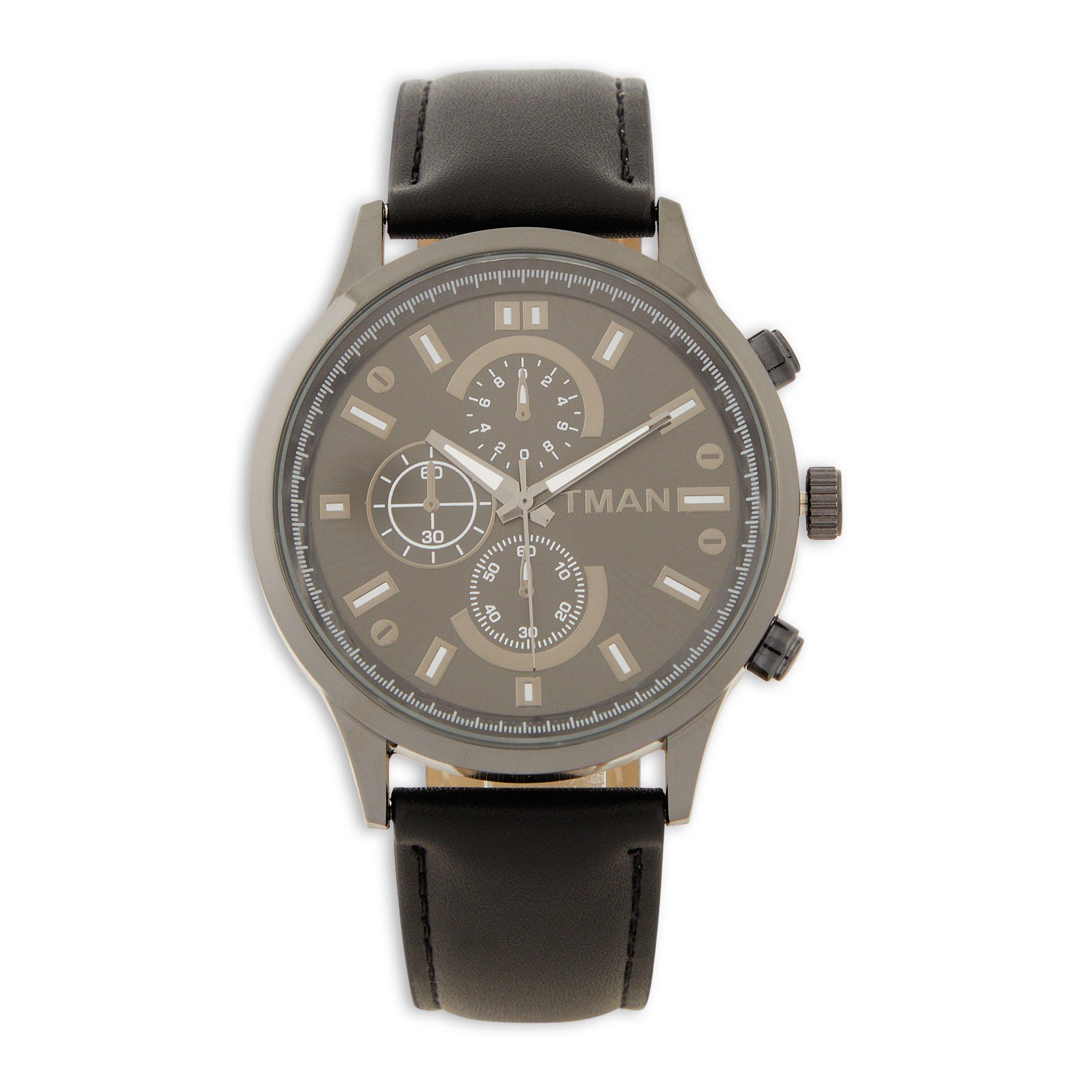 Black and Gunmetal PU Watch (3193244) | Truworths Man