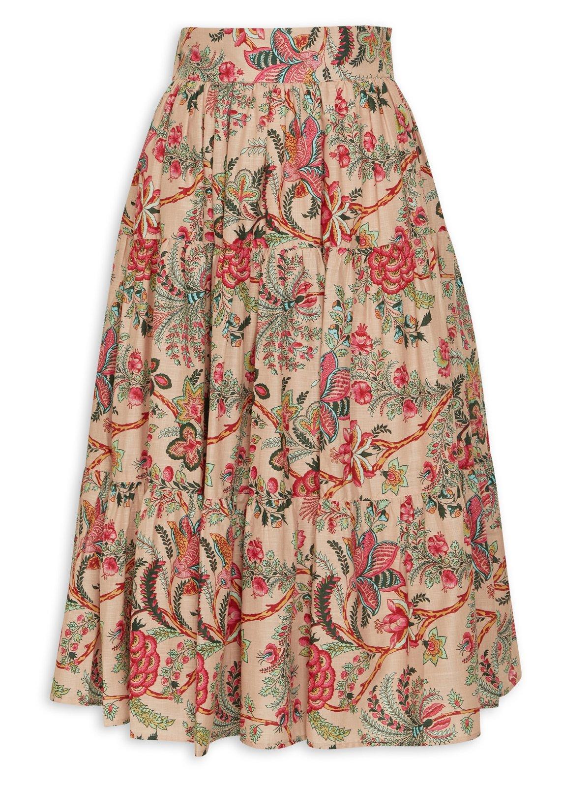 Pink Floral Print Tiered Skirt (3193491) | TRS