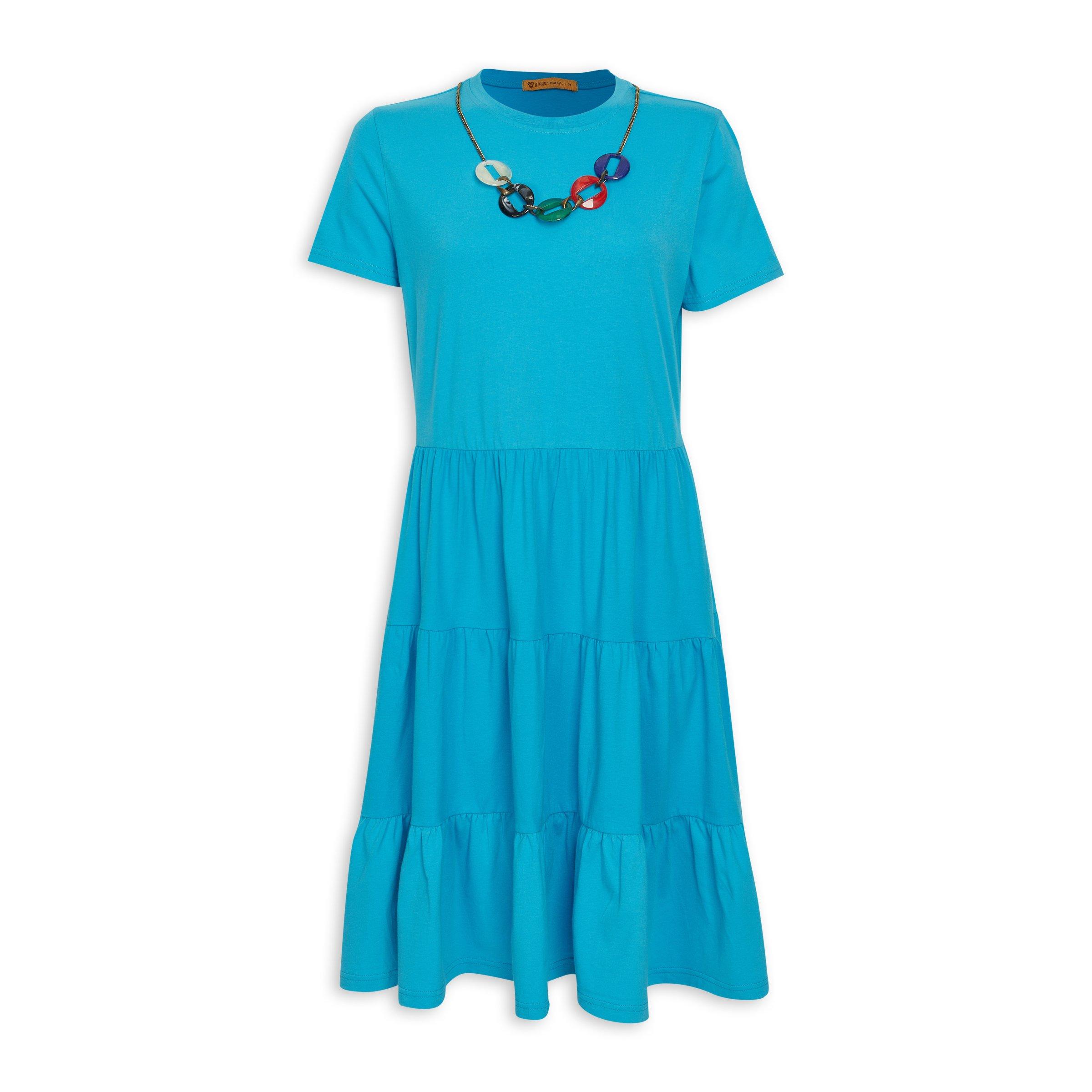 Blue Tiered Dress with Necklace (3193564) | Ginger Mary