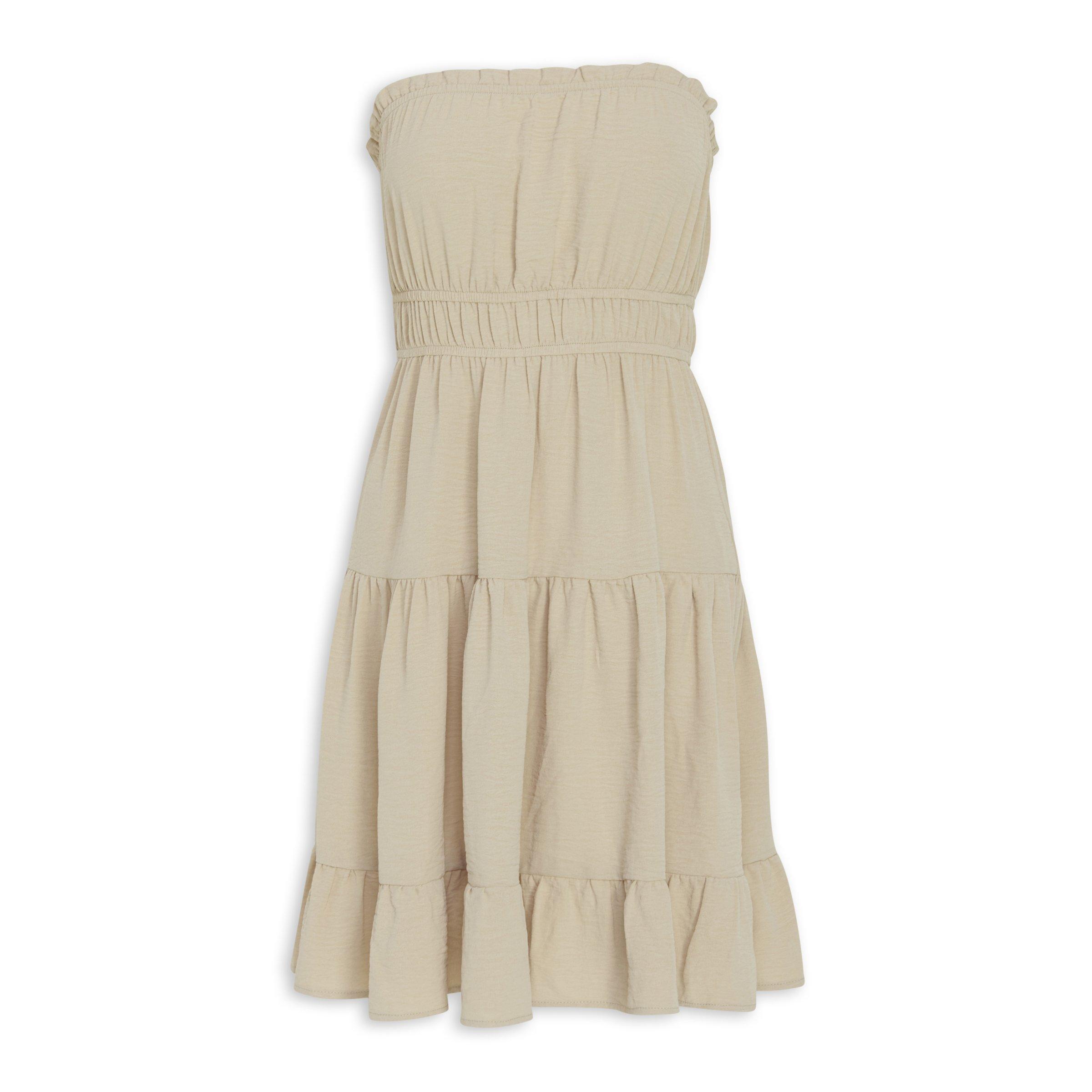 Beige Strapless Tiered Dress (3193574) | Identity X Sync