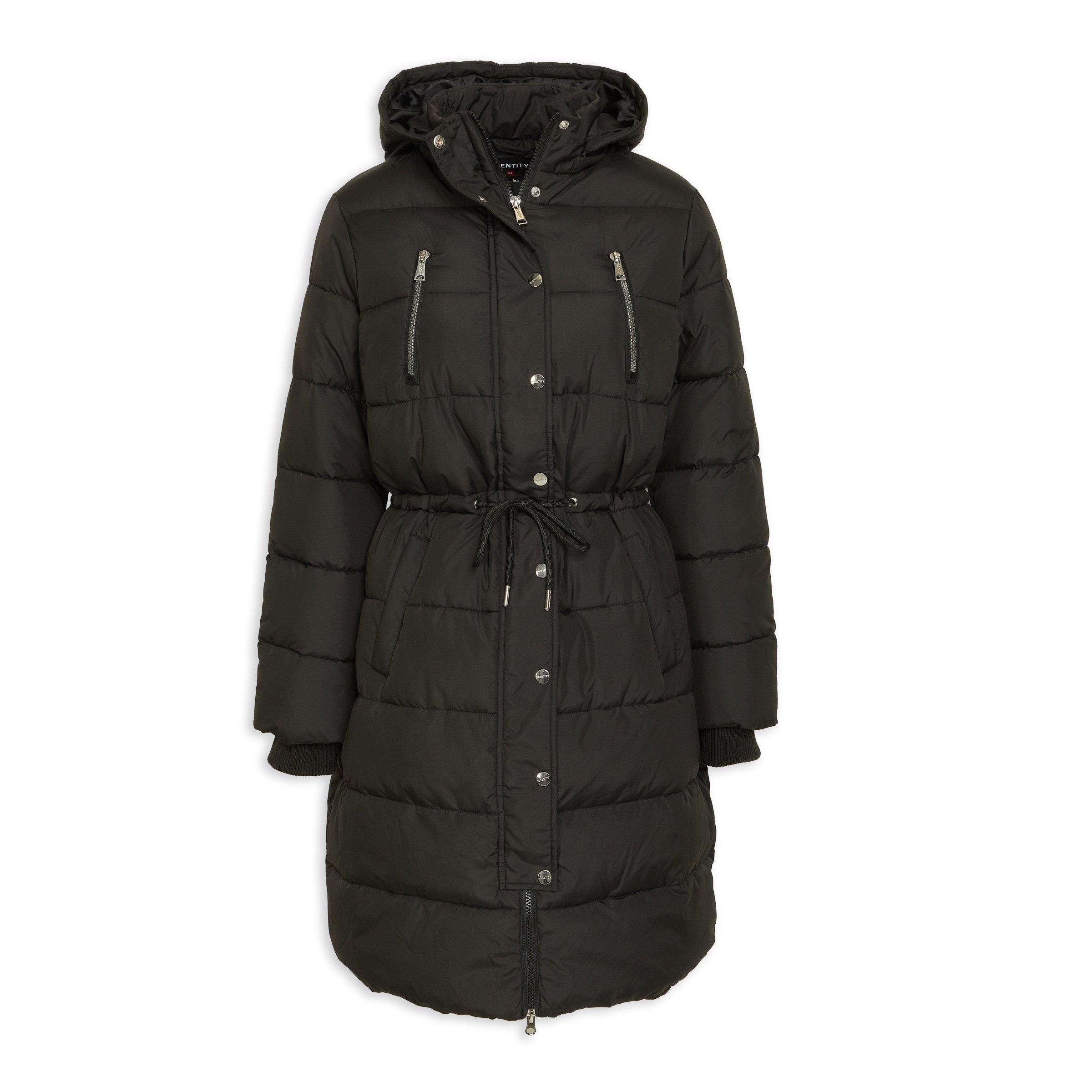 Black Puffer Jacket with Waist Drawstrings (3194140) | Identity