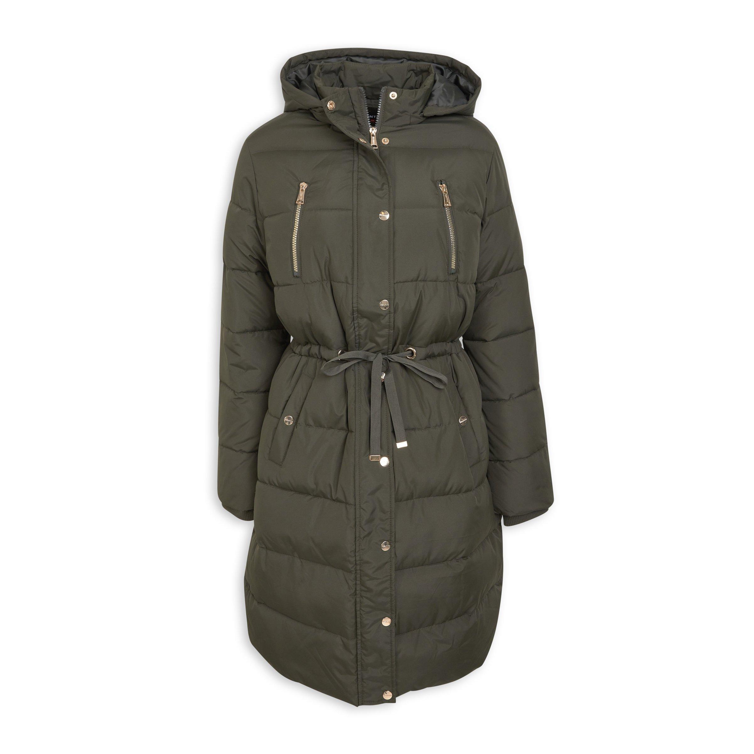 Khaki Green Long Puffer Jacket (3194149) | Identity