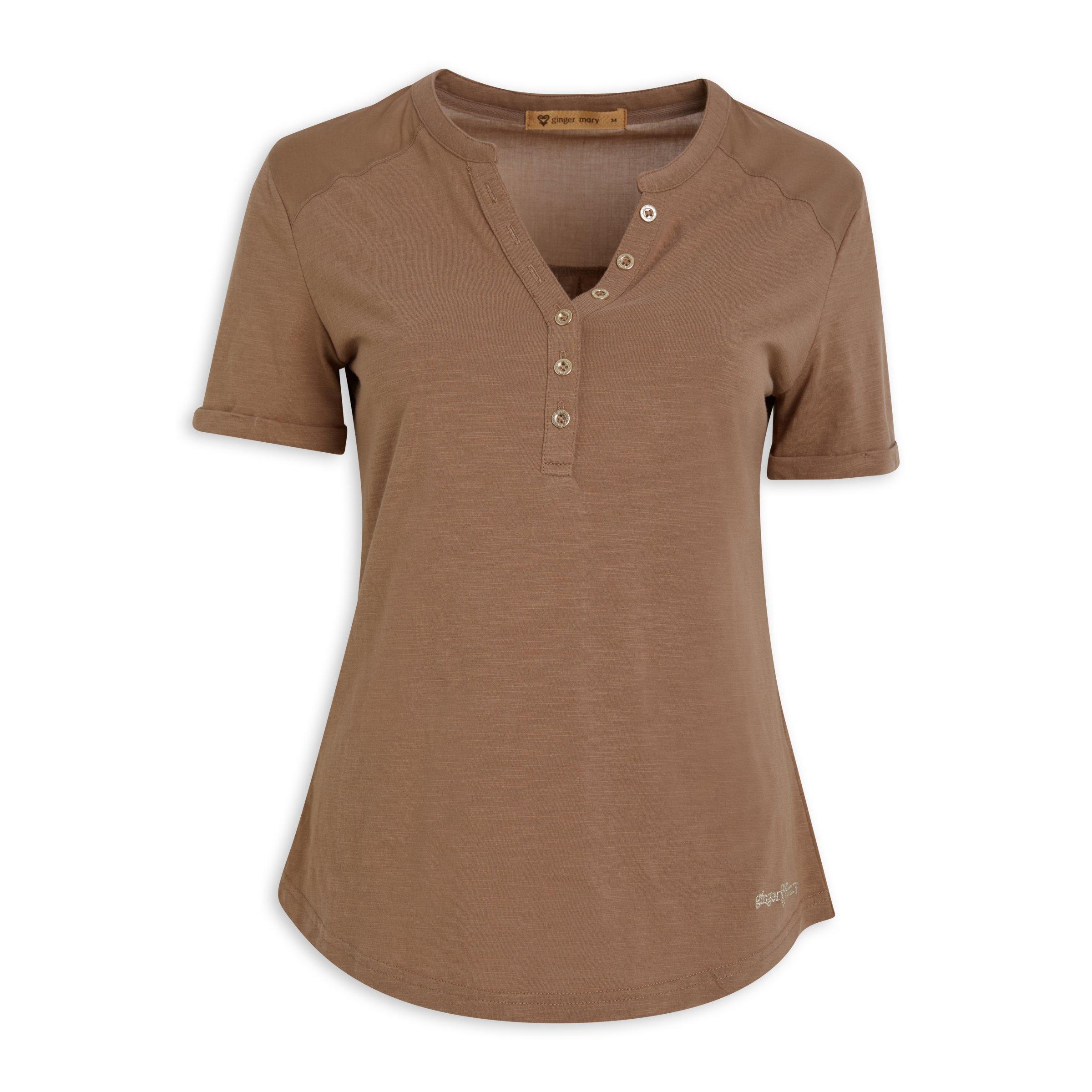 Brown T-shirt with Button Detail (3194469) | Ginger Mary
