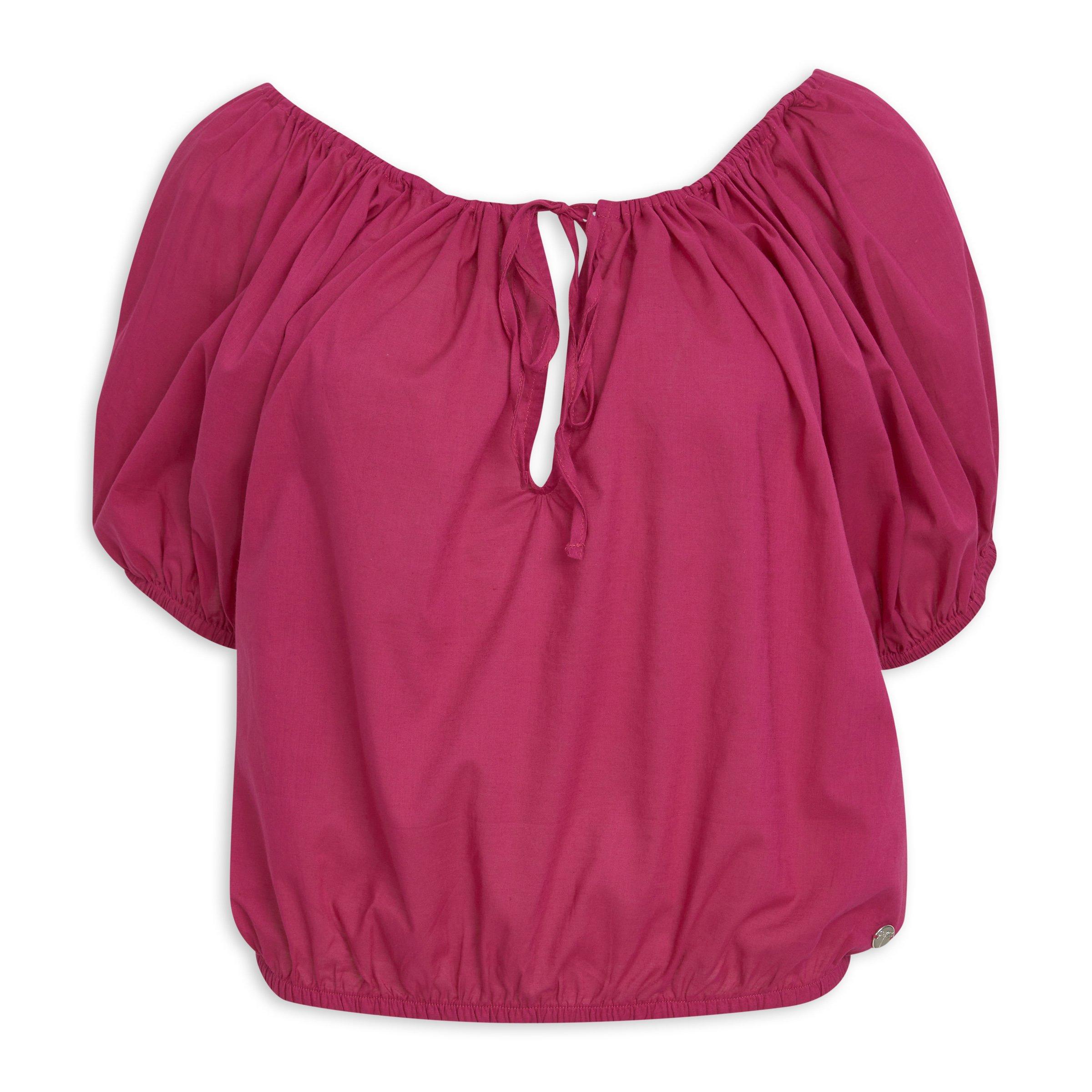Dark Pink Blouse with Drawstrings (3195248) | TRS