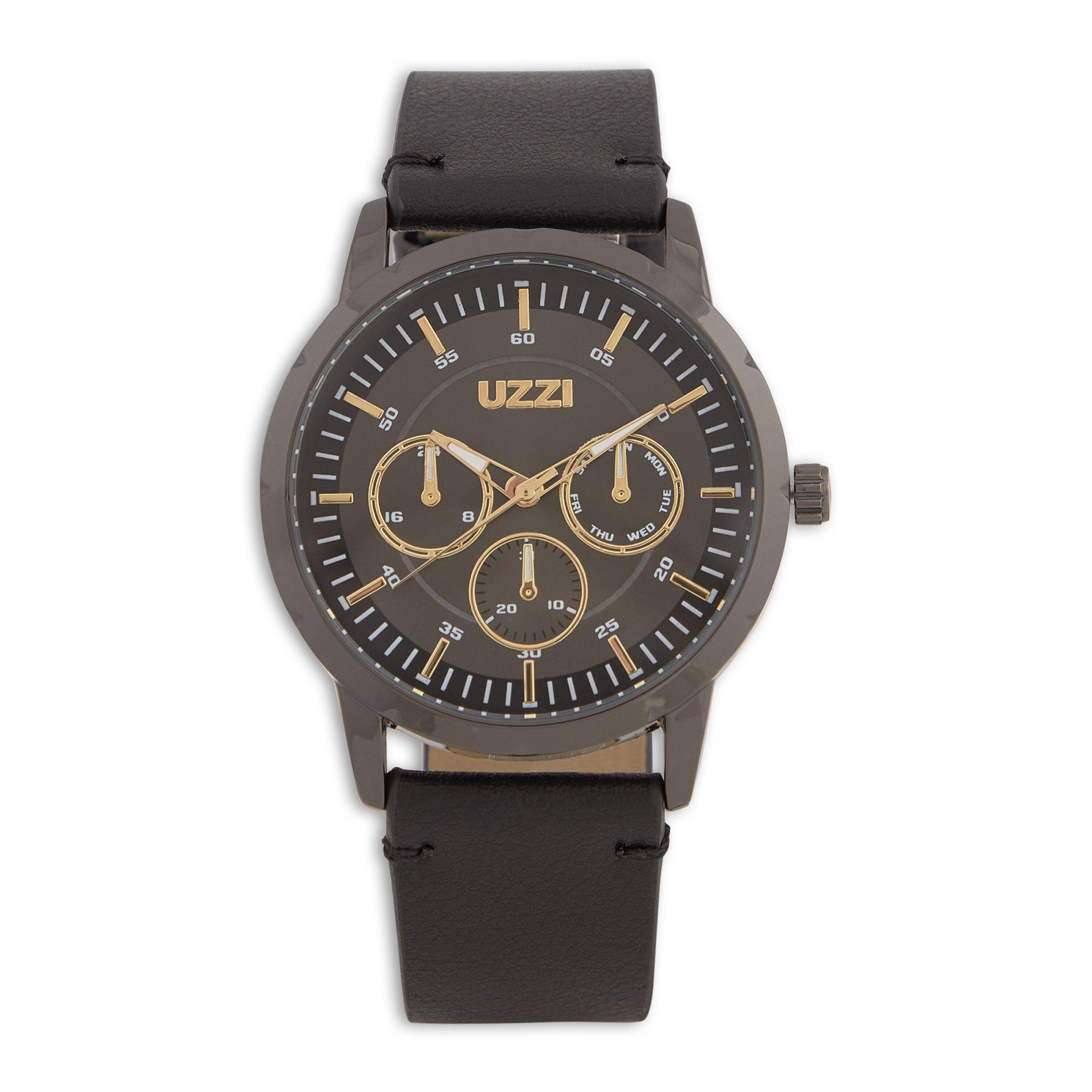 Black and Gold Textured PU Watch (3196078) | UZZI