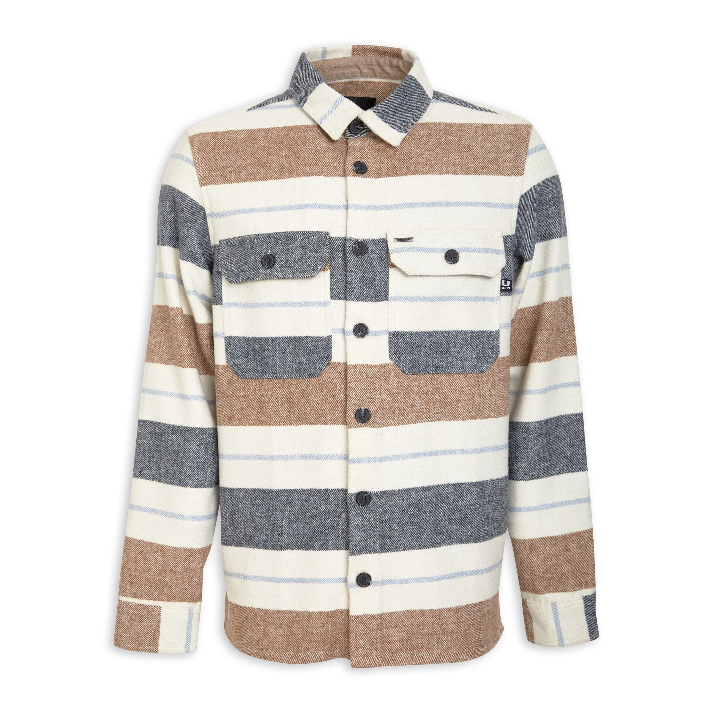 Beige Striped Shacket (3197538) | UZZI
