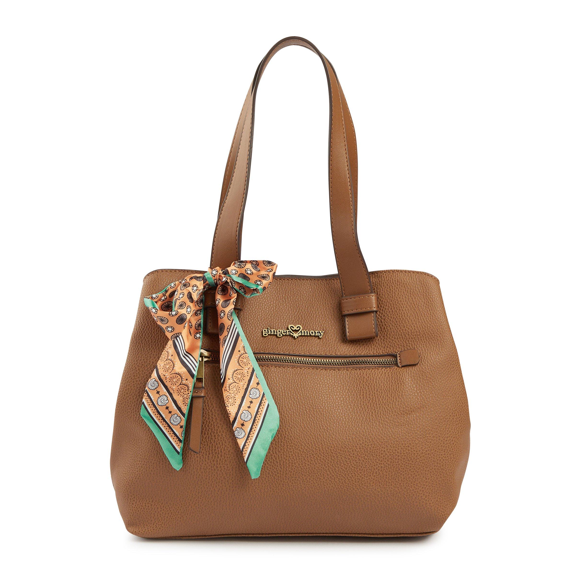 Tan Tote Bag with Scarf (3197851) | Ginger Mary