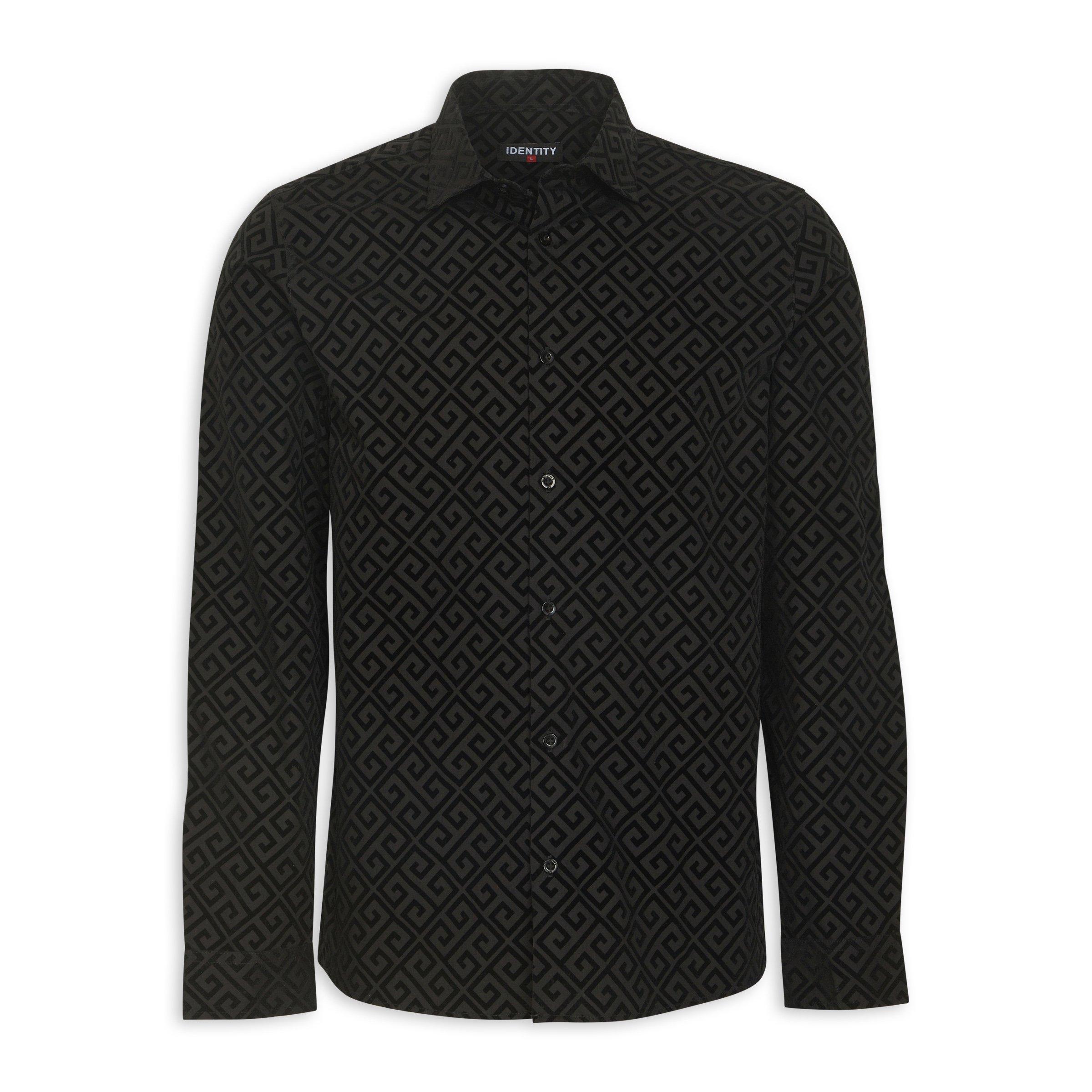 Black Flocked Print Slim Fit Shirt (3197964) | Identity