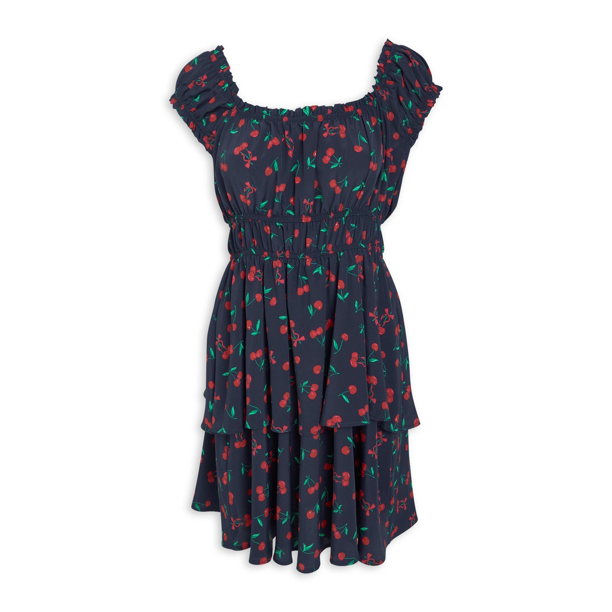 Navy Cherry Print Tiered Dress (3199951) | Identity X Sync