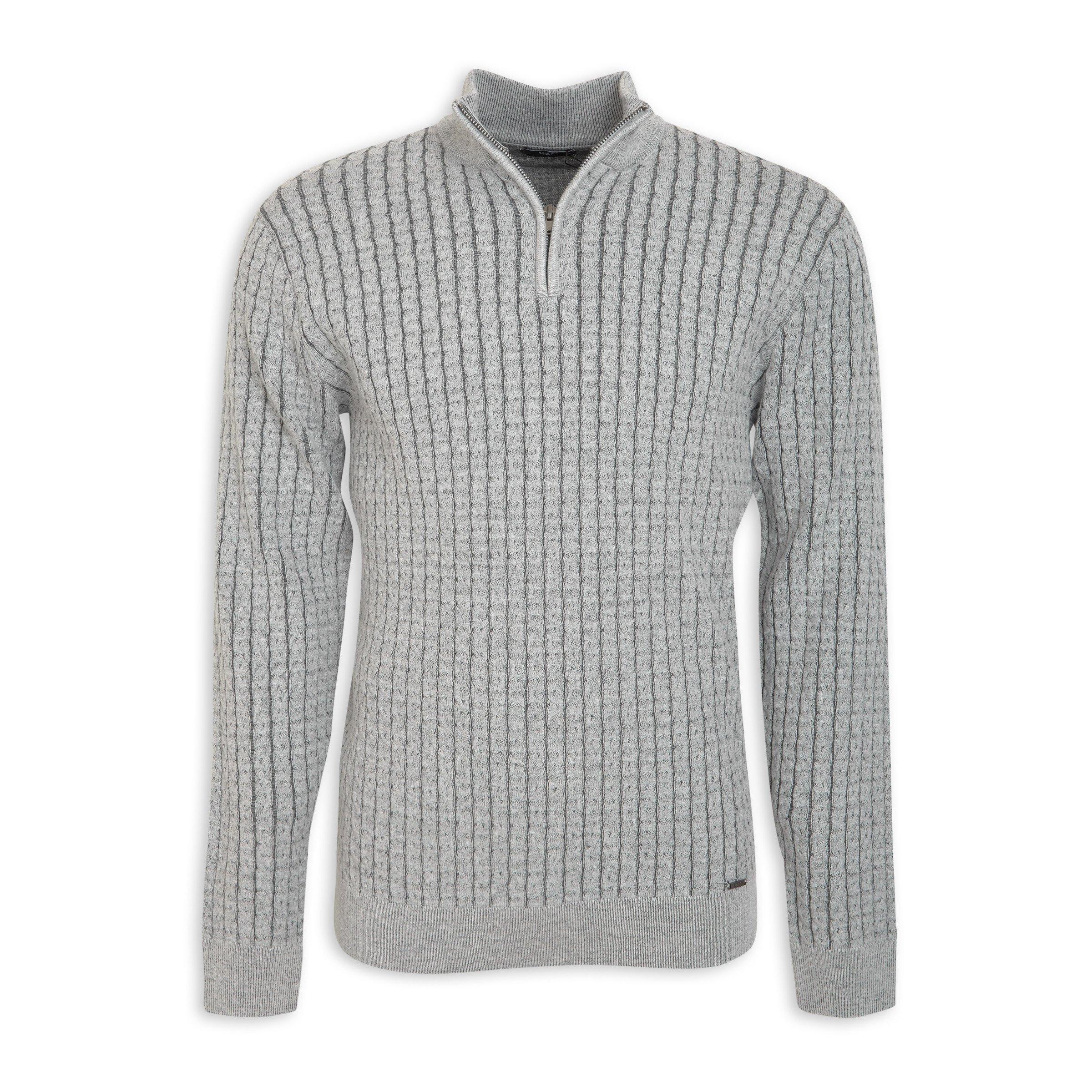 Grey Quarter-zip Knit Sweater (3200239) | UZZI