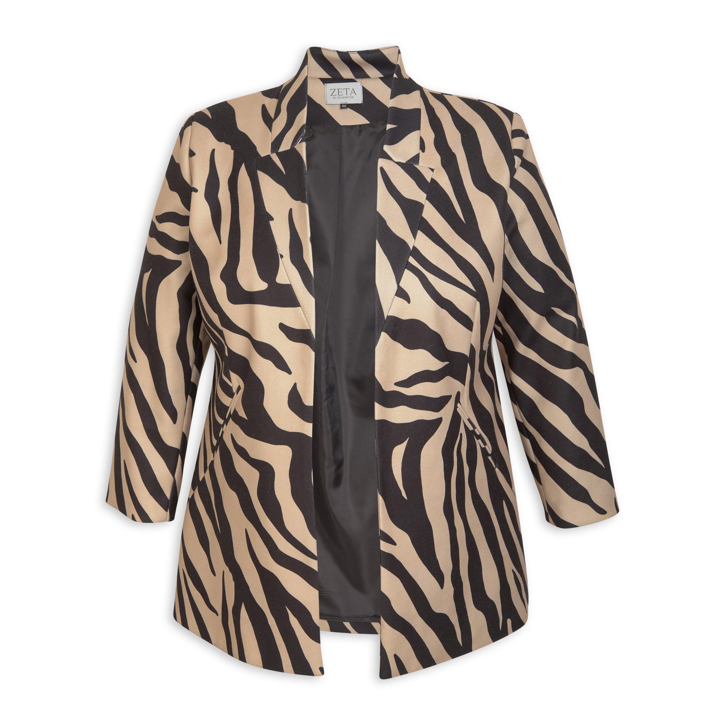 Beige Plus Size Zebra Print Blazer (3200272) | Zeta