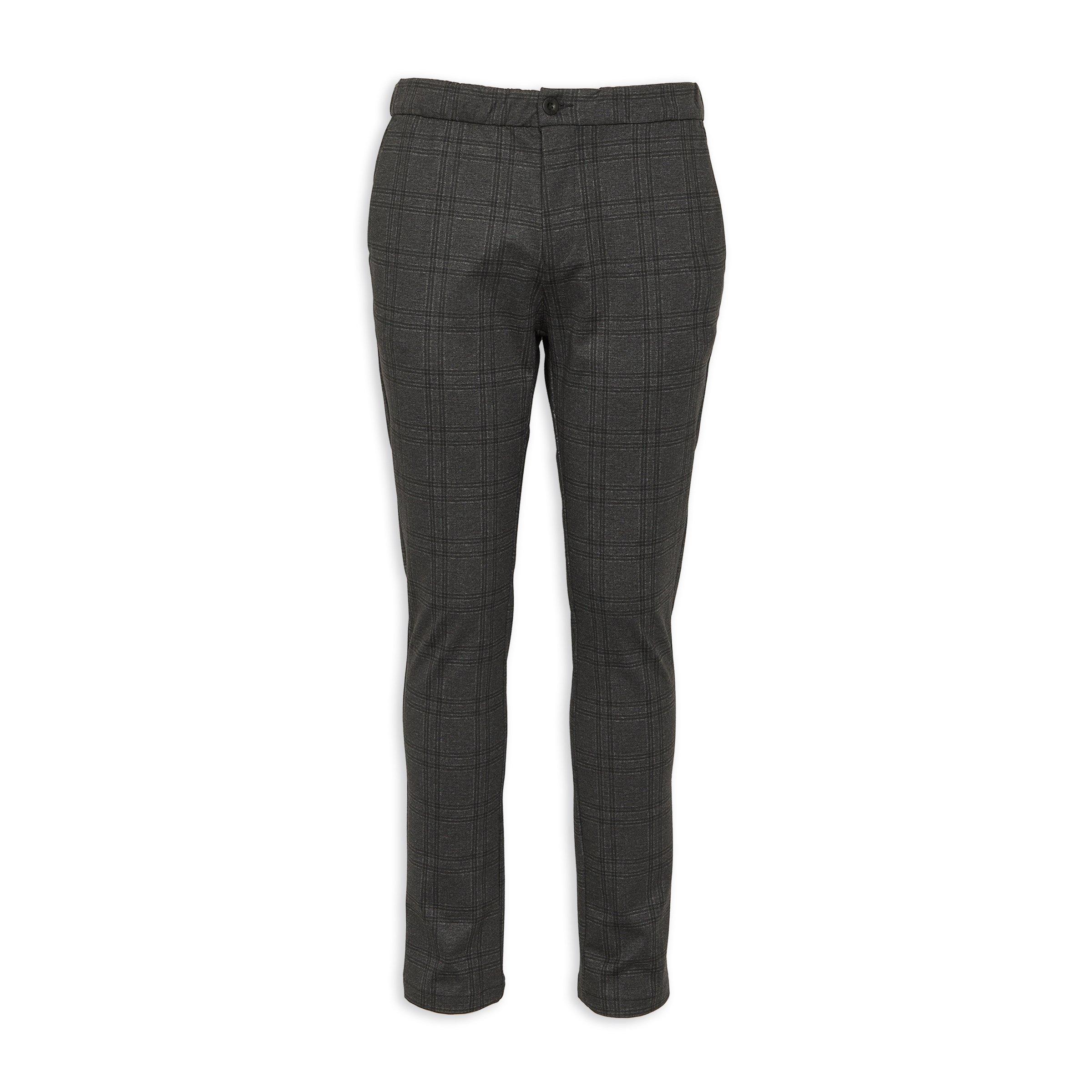 Grey Check Slim Leg Pants (3200533) | UZZI