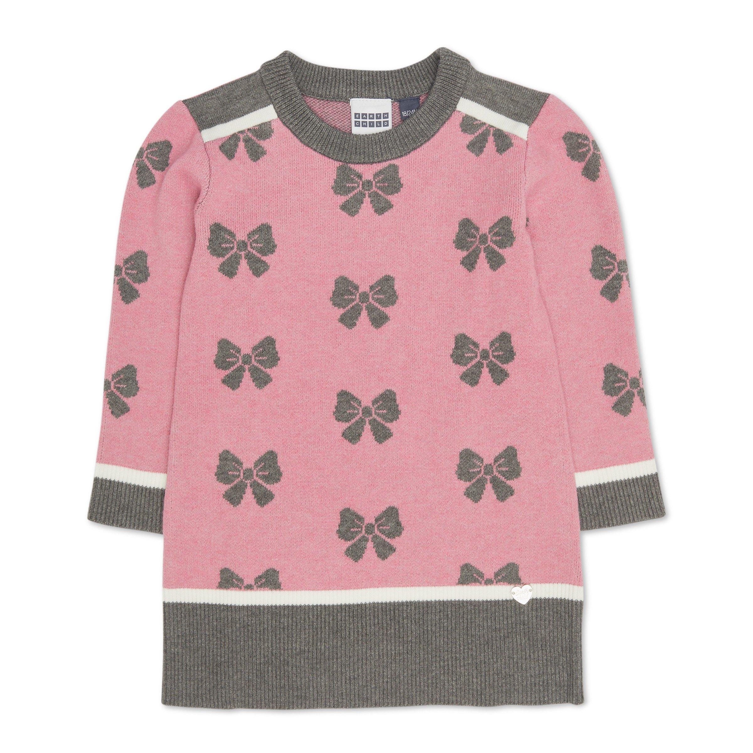 Baby Girls Pink Bow Print Knit Dress (3200796) | Earthchild