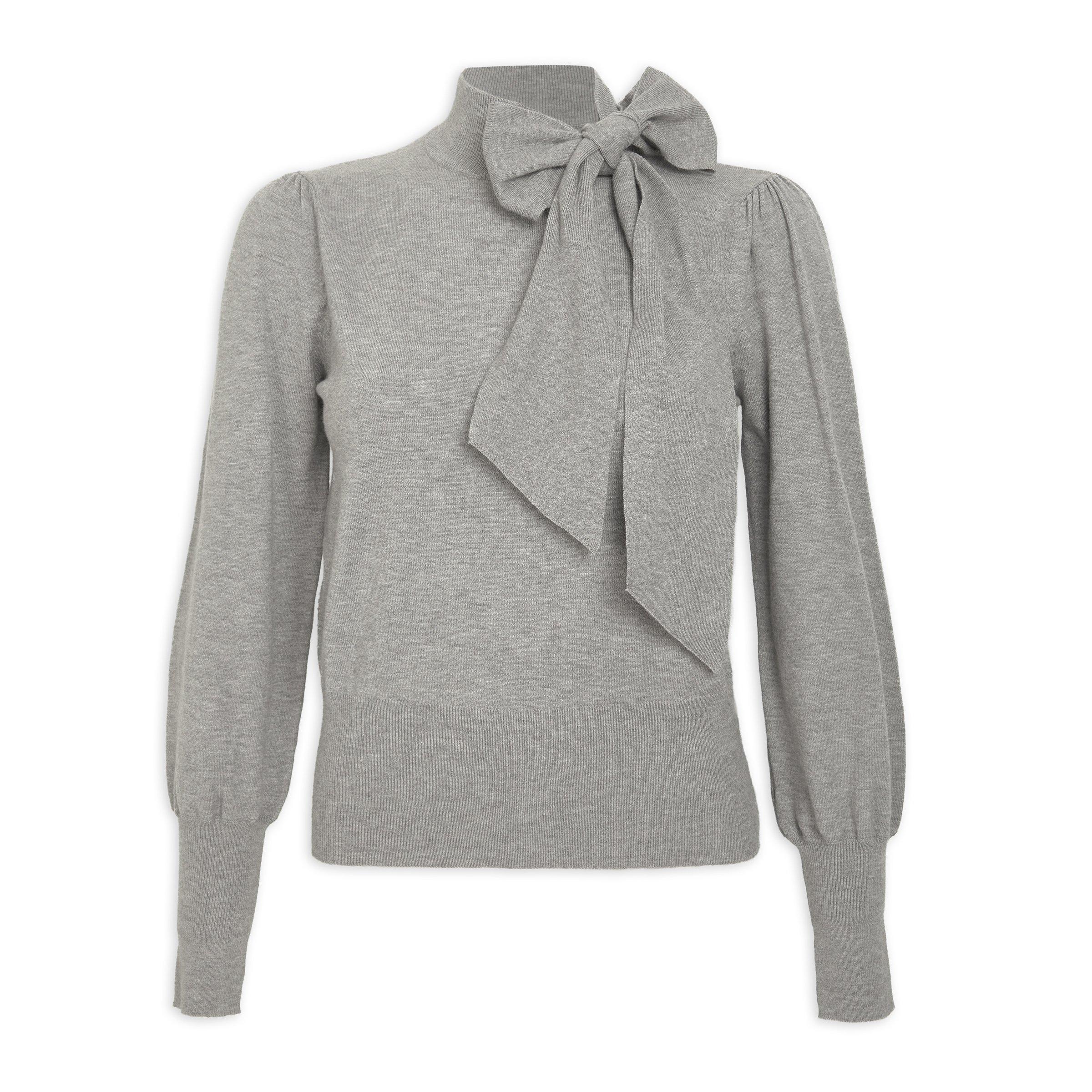 Grey Knit Top with Tie-neck (3200813) | Truworths