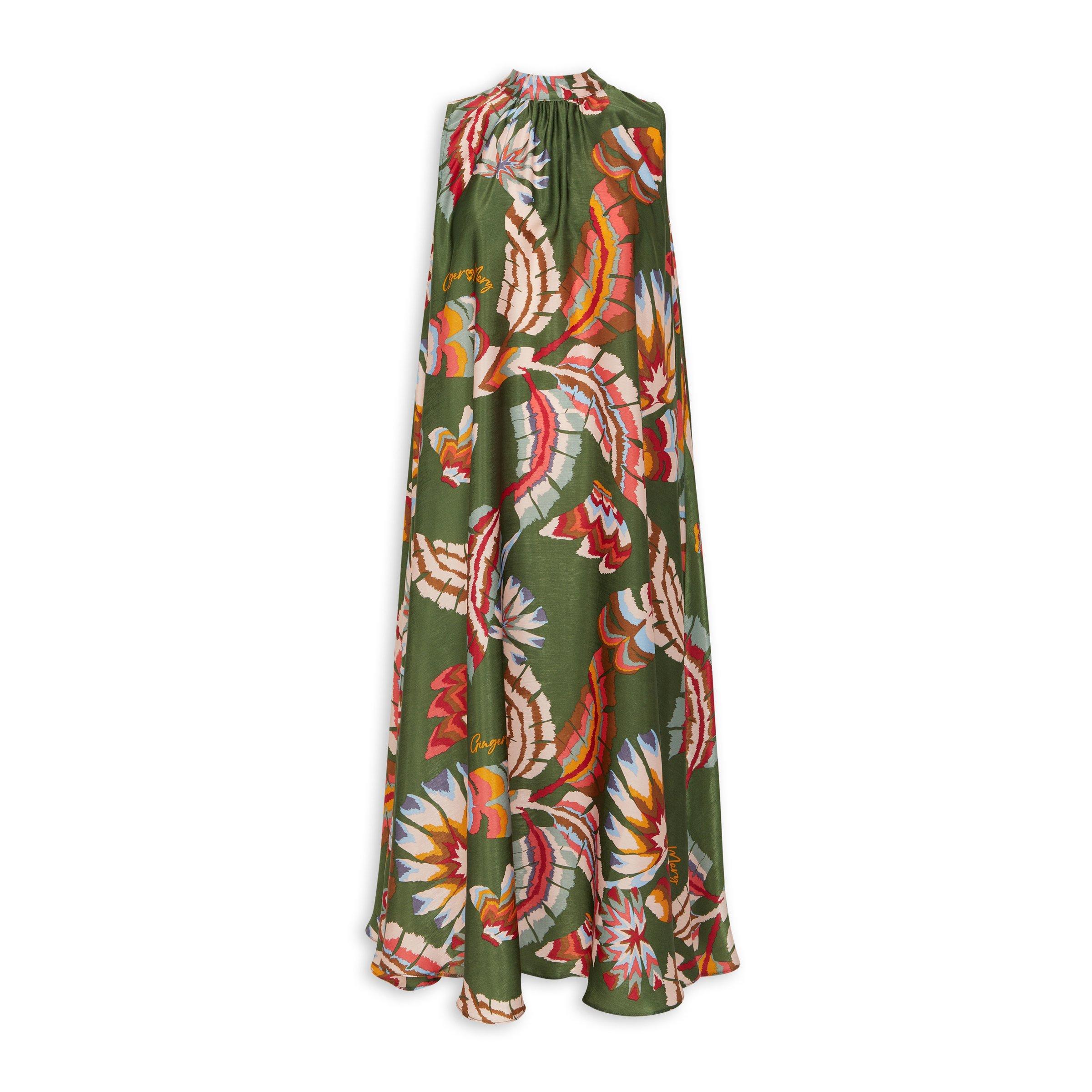 Green Printed Trapeze Dress (3200895) | Ginger Mary