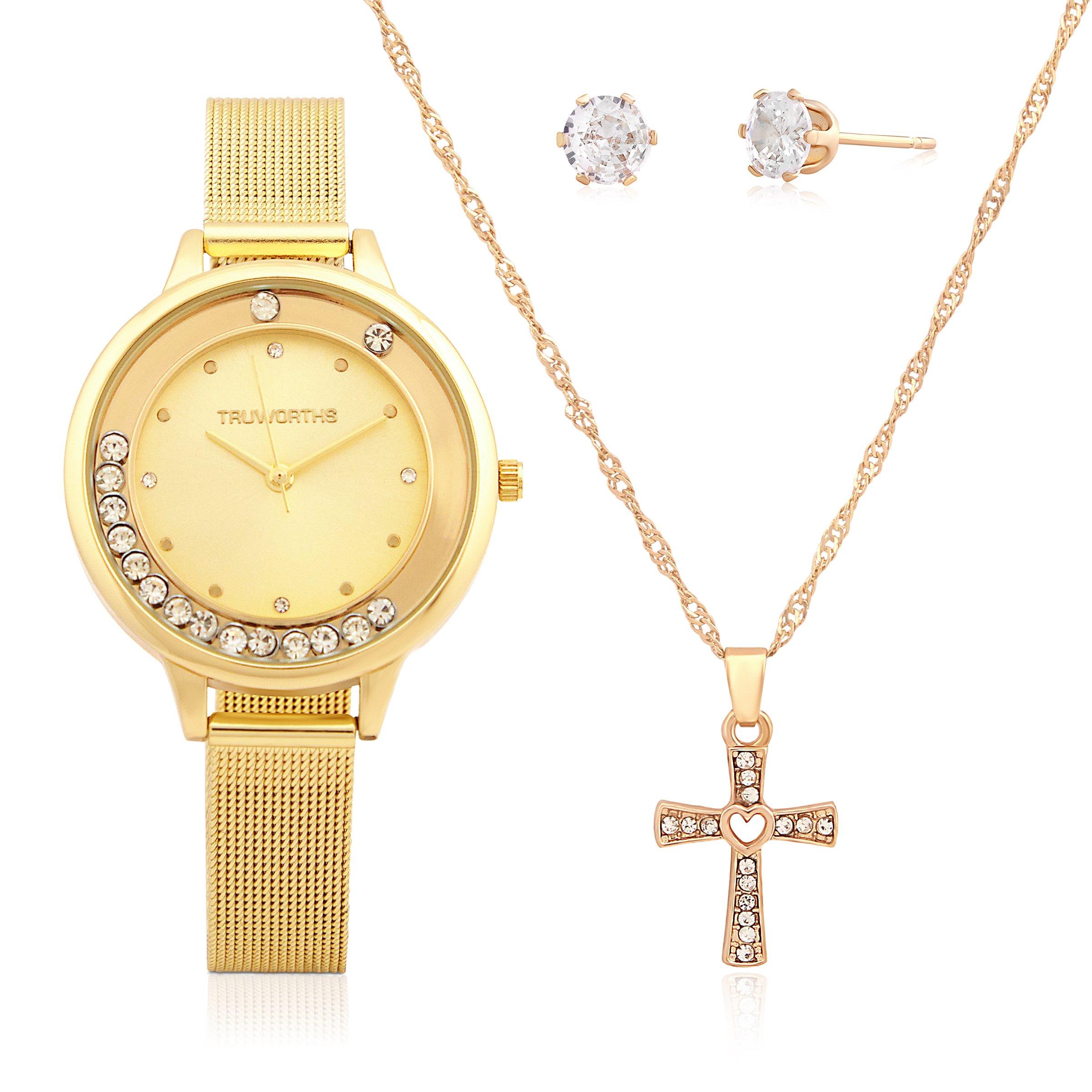 Gold Plated Cross Pendant Watch Set (3201003) | Sparkle