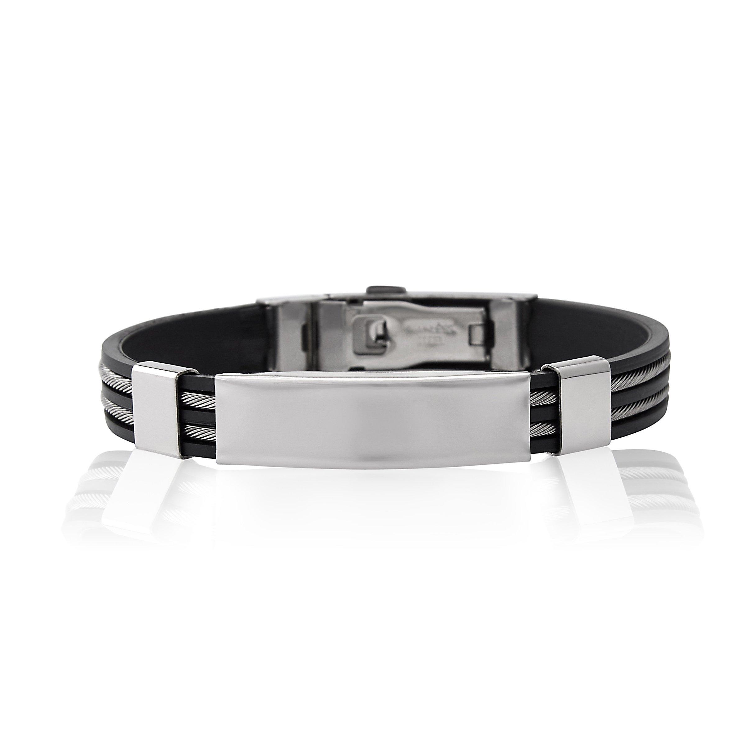 Stainless Steel Plate Rubber Bangle (3201065) | Stainless Steel