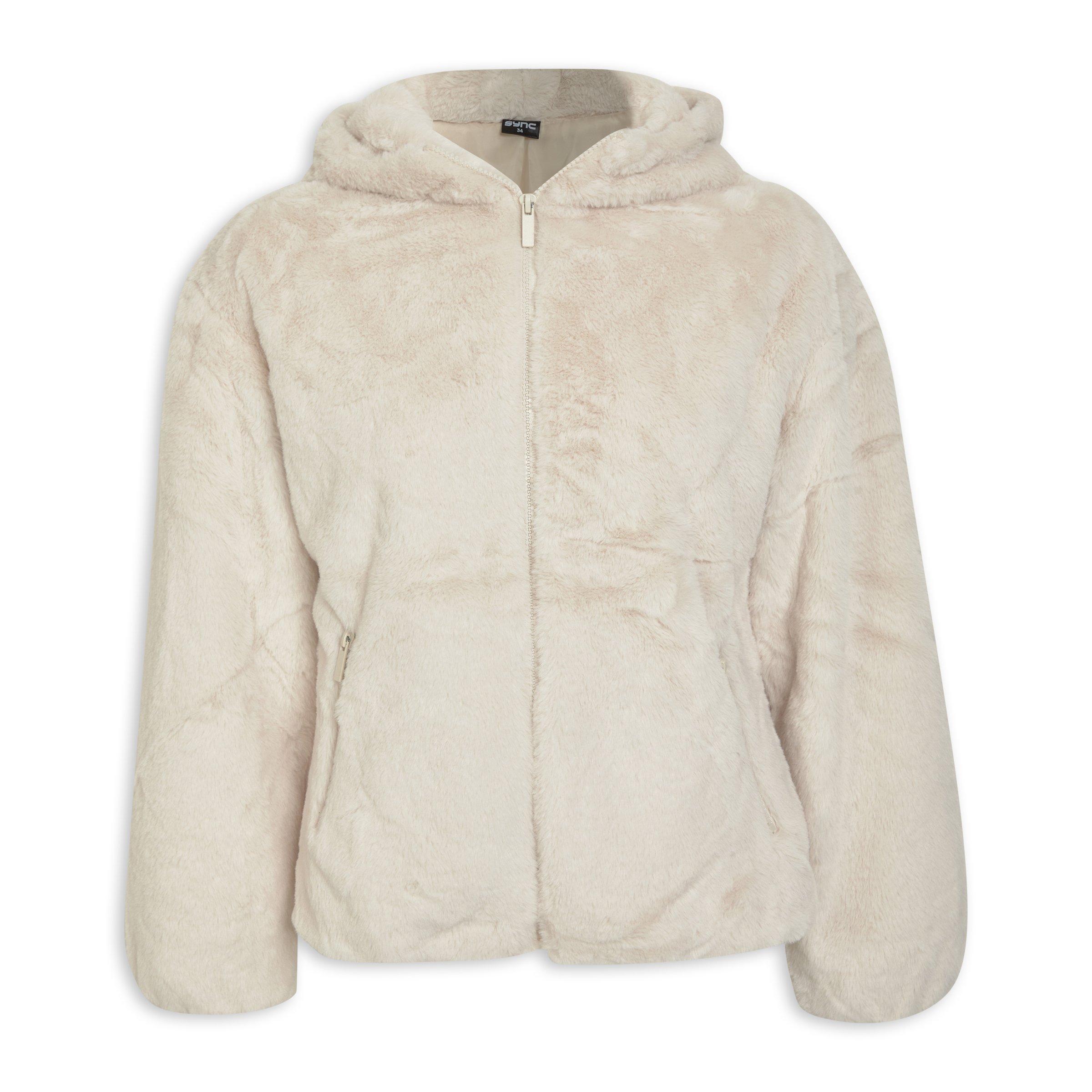 Beige Hooded Faux Fur Hooded Jacket (3201616) | Identity X Sync