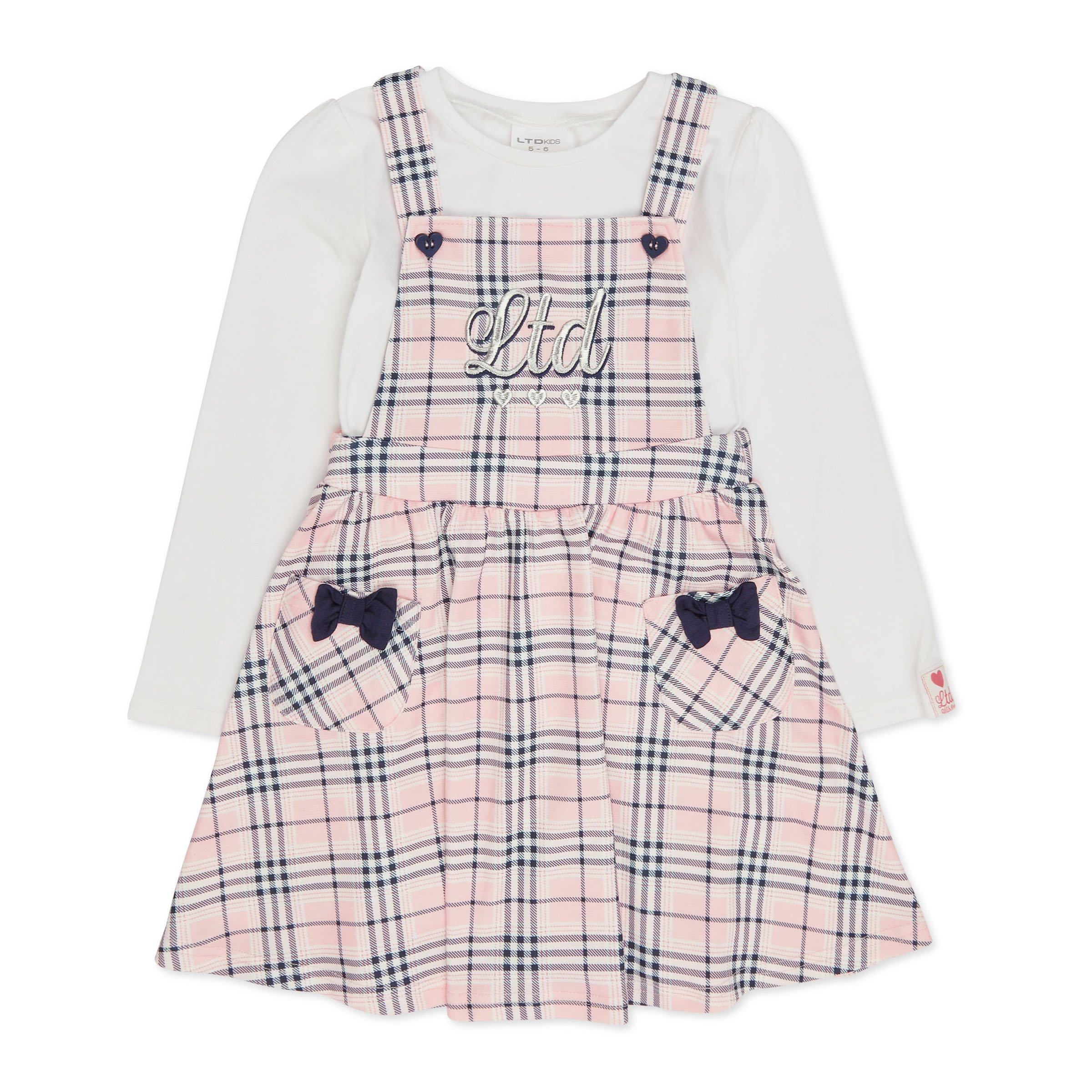 Kid Girls Pink Check Pinny Dress Set (3202174) | LTD Kids