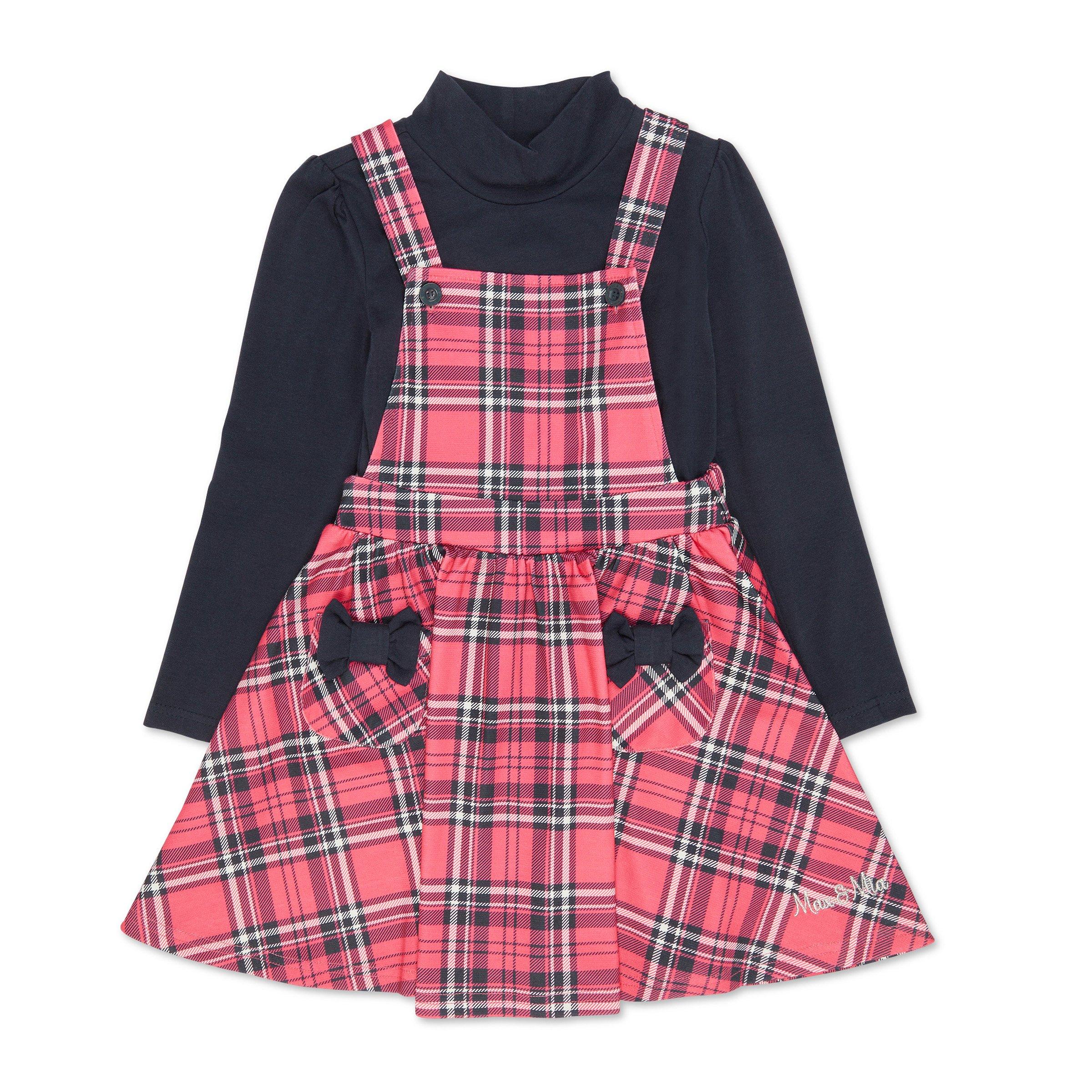Kid Girls Pink Check Pinafore Dress Set (3202206) | Max & Mia