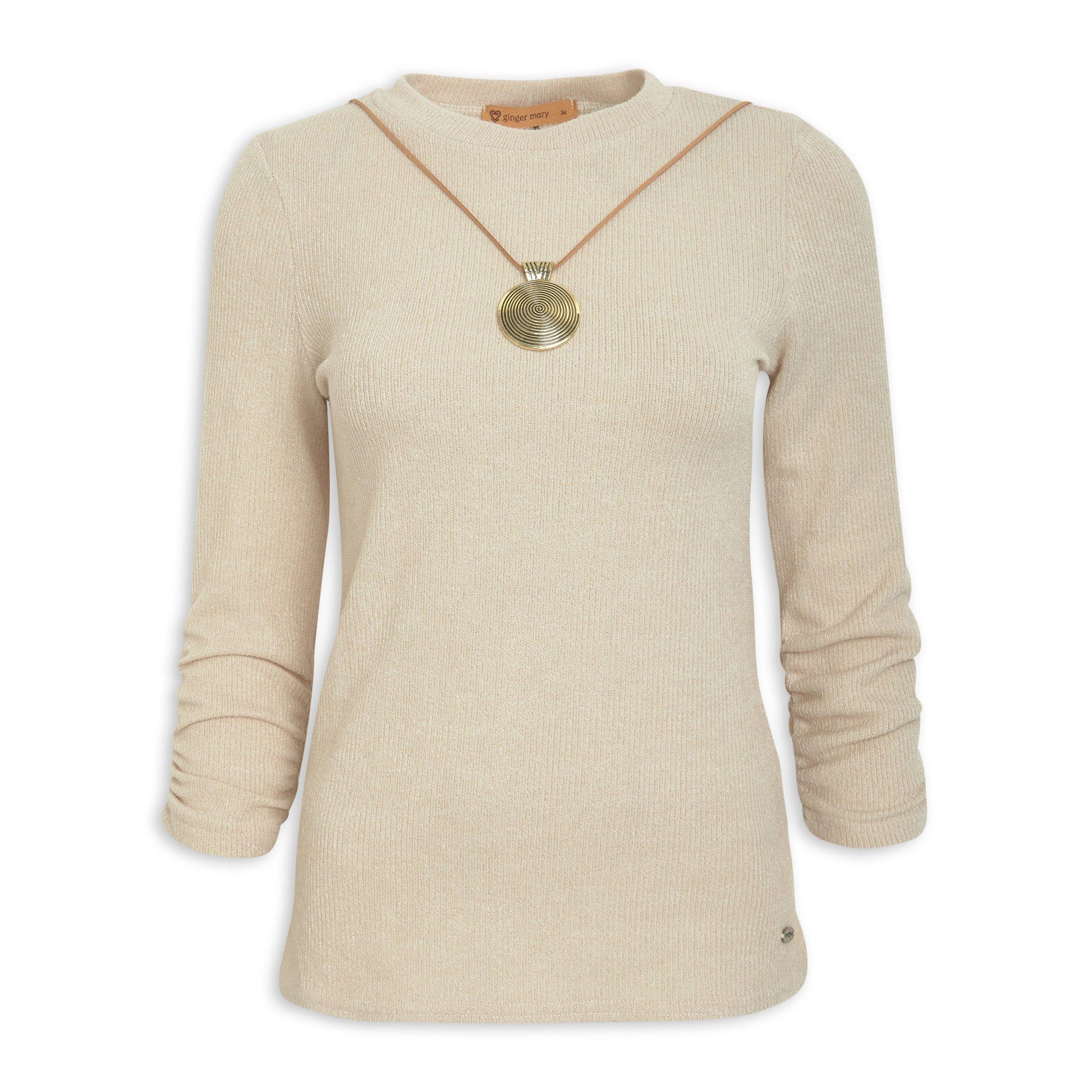 Beige Rib Top with Necklace (3202507) | Ginger Mary