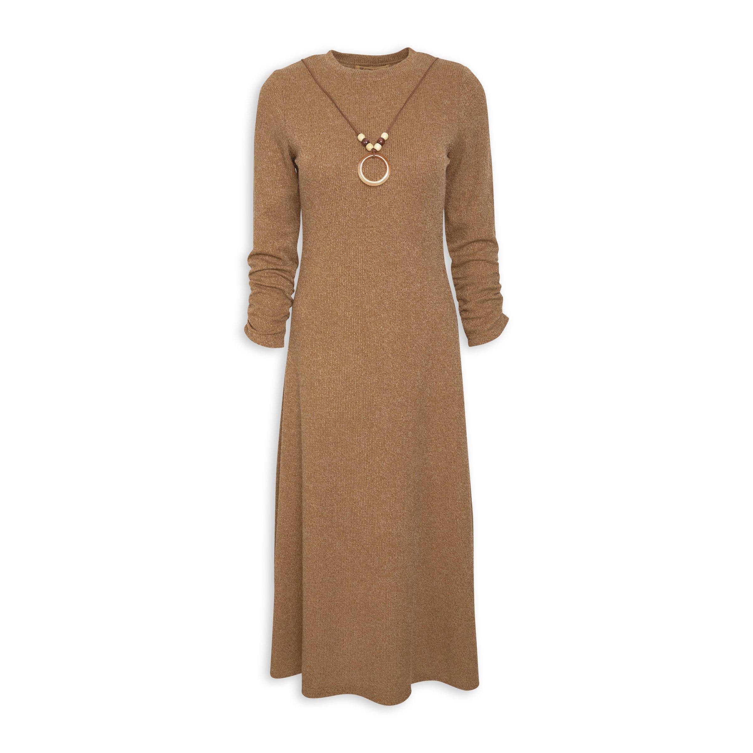 Tan Knit Dress with Necklace (3202841) | Ginger Mary