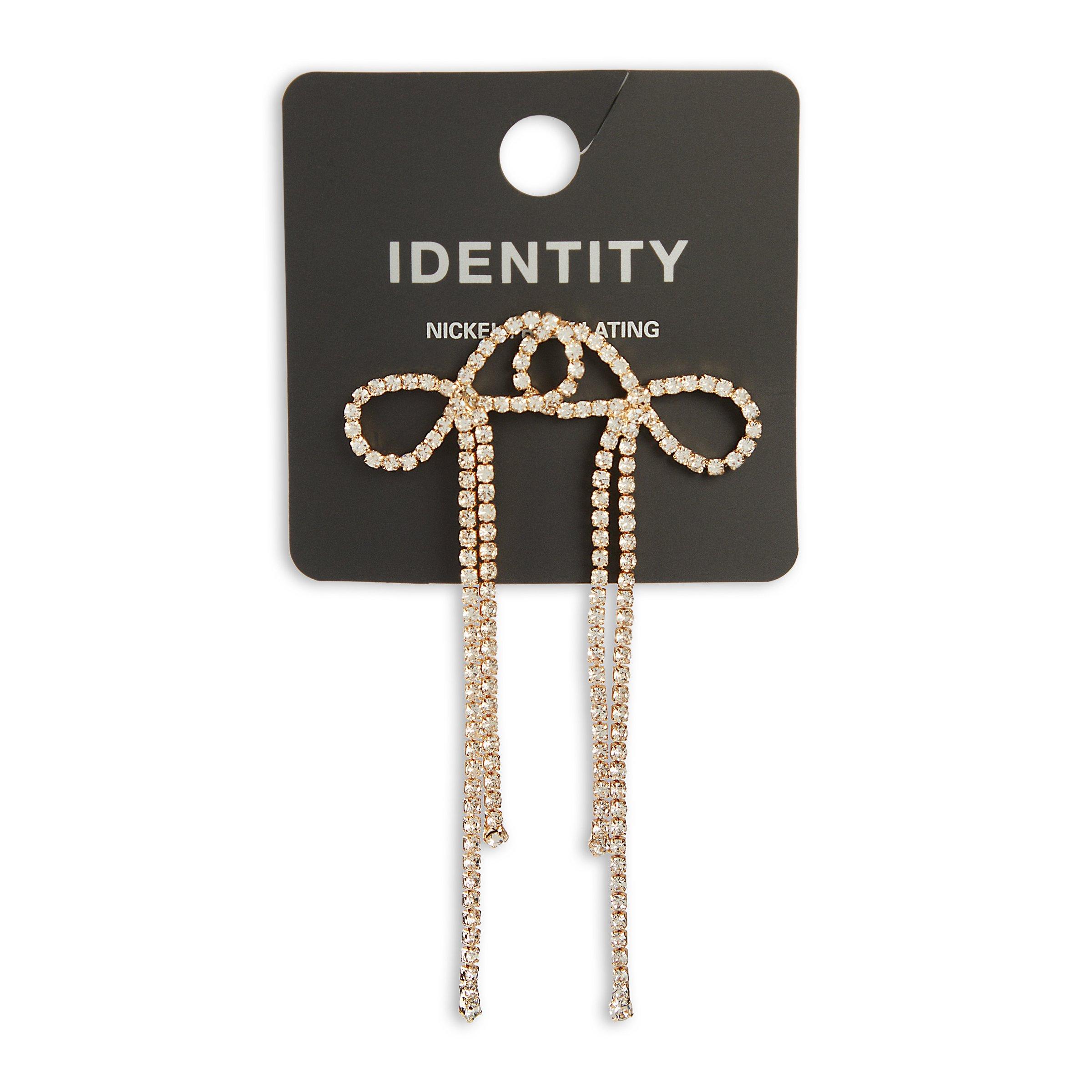 Gold Bow Earrings with Diamante (3203967) | Identity