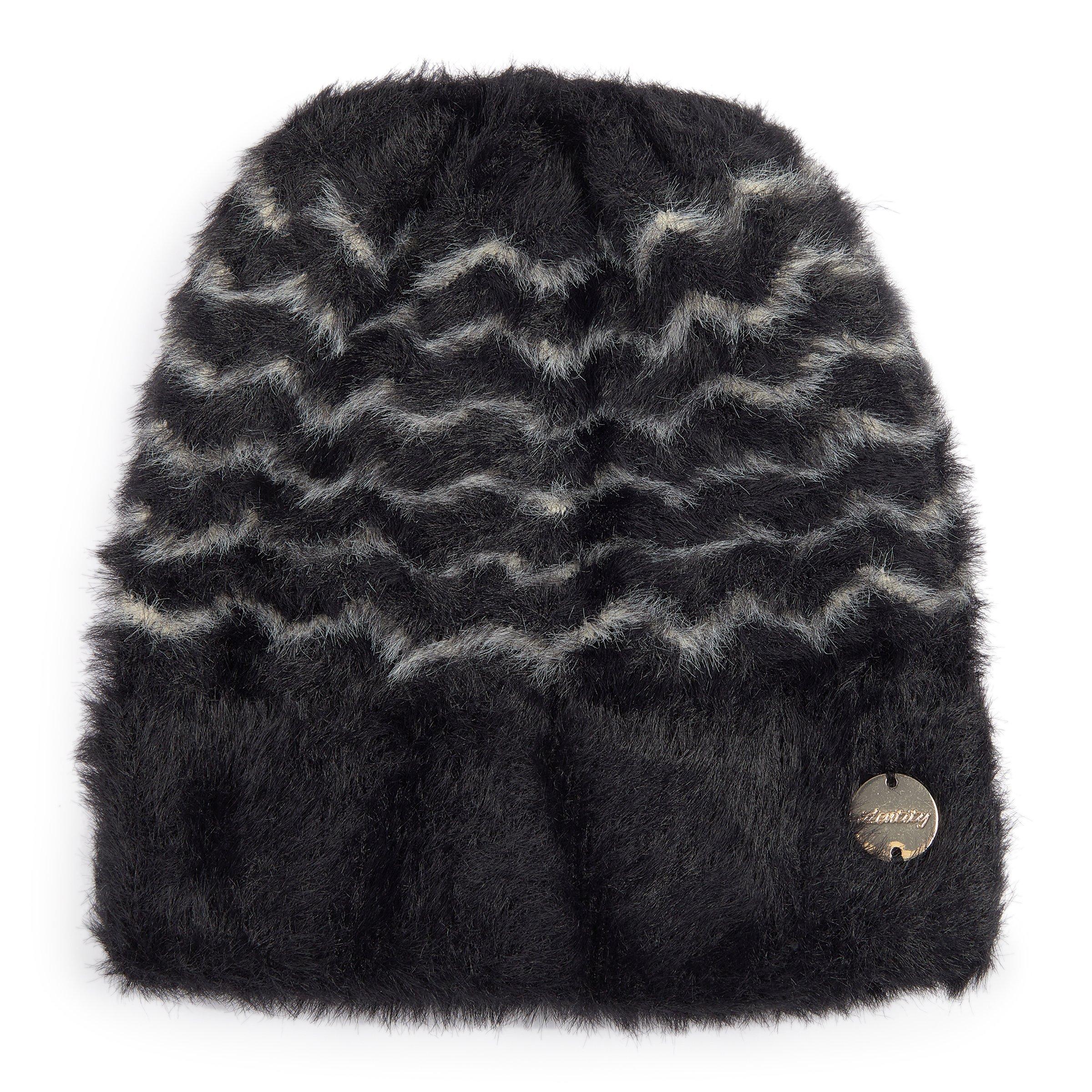 Black Faux Fur Striped Beanie (3204111) | Identity