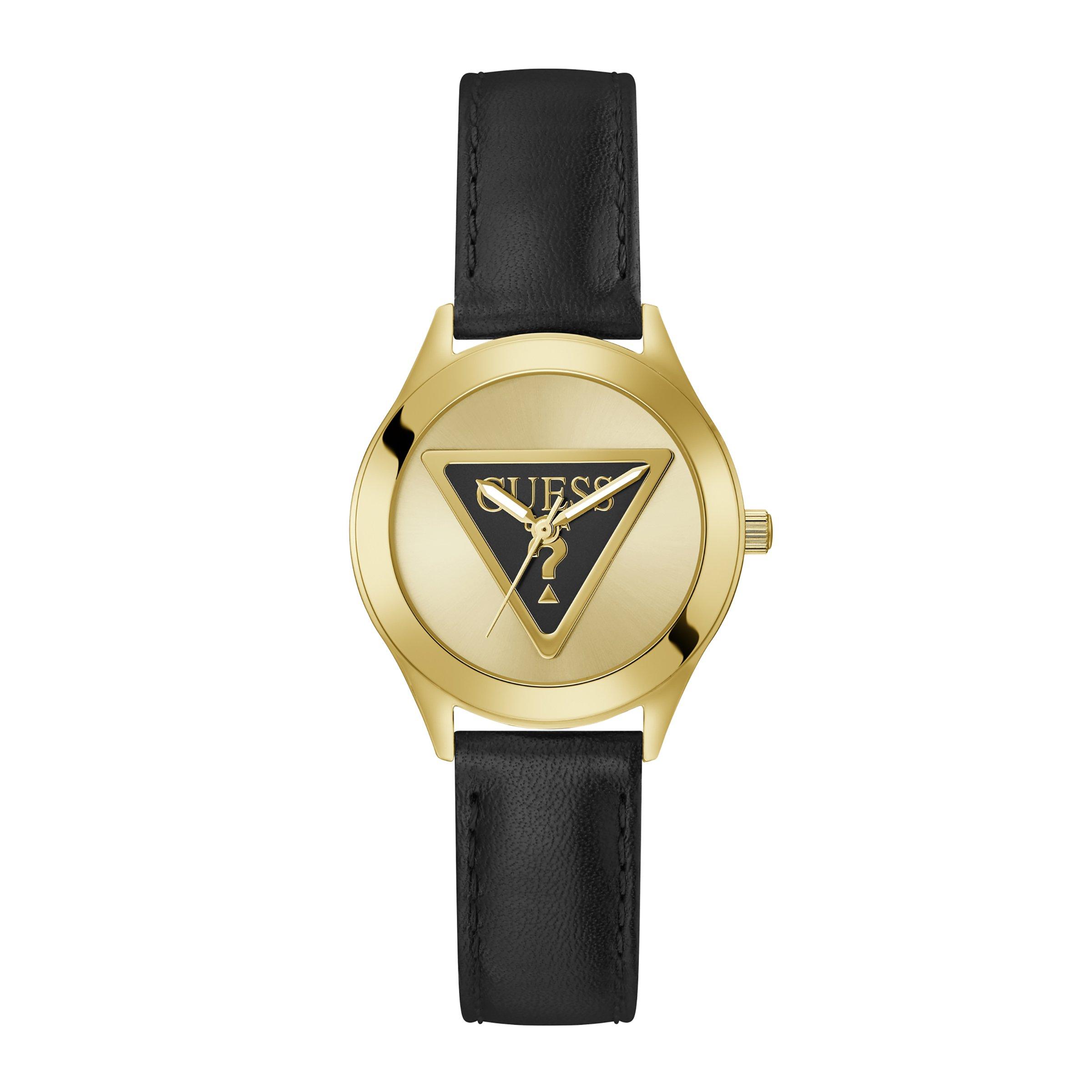 Black Leather Tri Plaque Watch (3205149) | GUESS