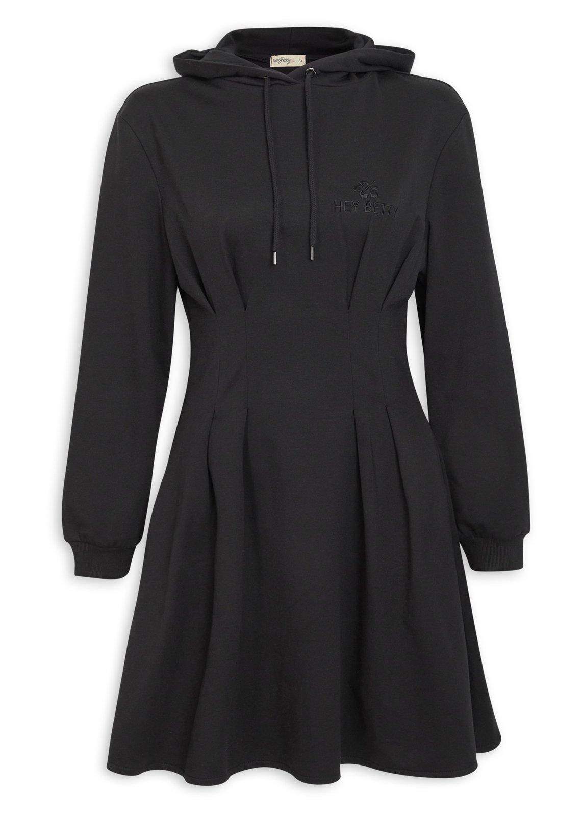 Black Sweat Dress with Drawstrings (3205363) | Hey Betty