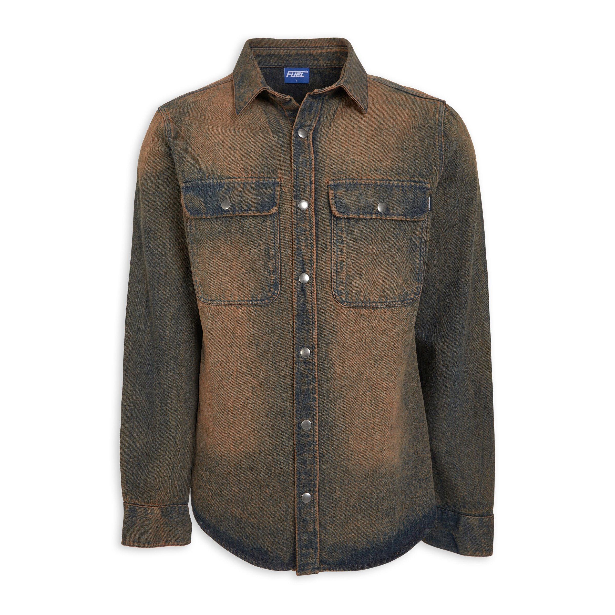 Brown Extreme Wash Denim Shacket (3205456) | Fuel