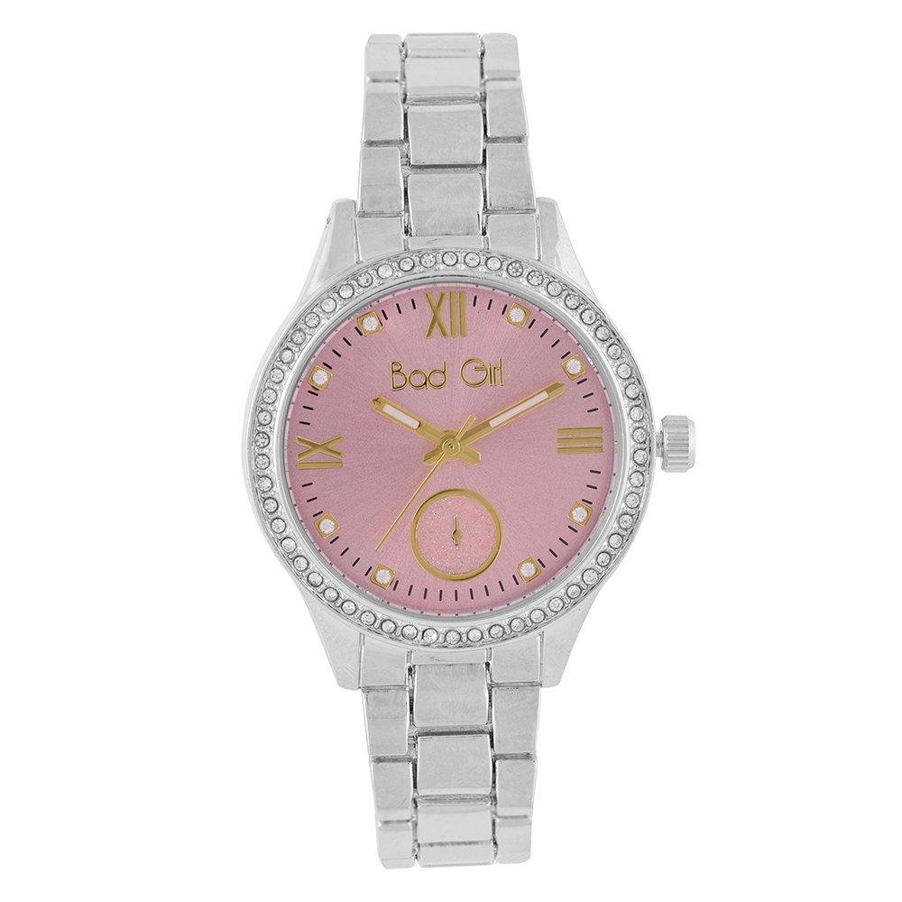 Silver Metal and Pink Dial Watch (3205761) | Bad Girl