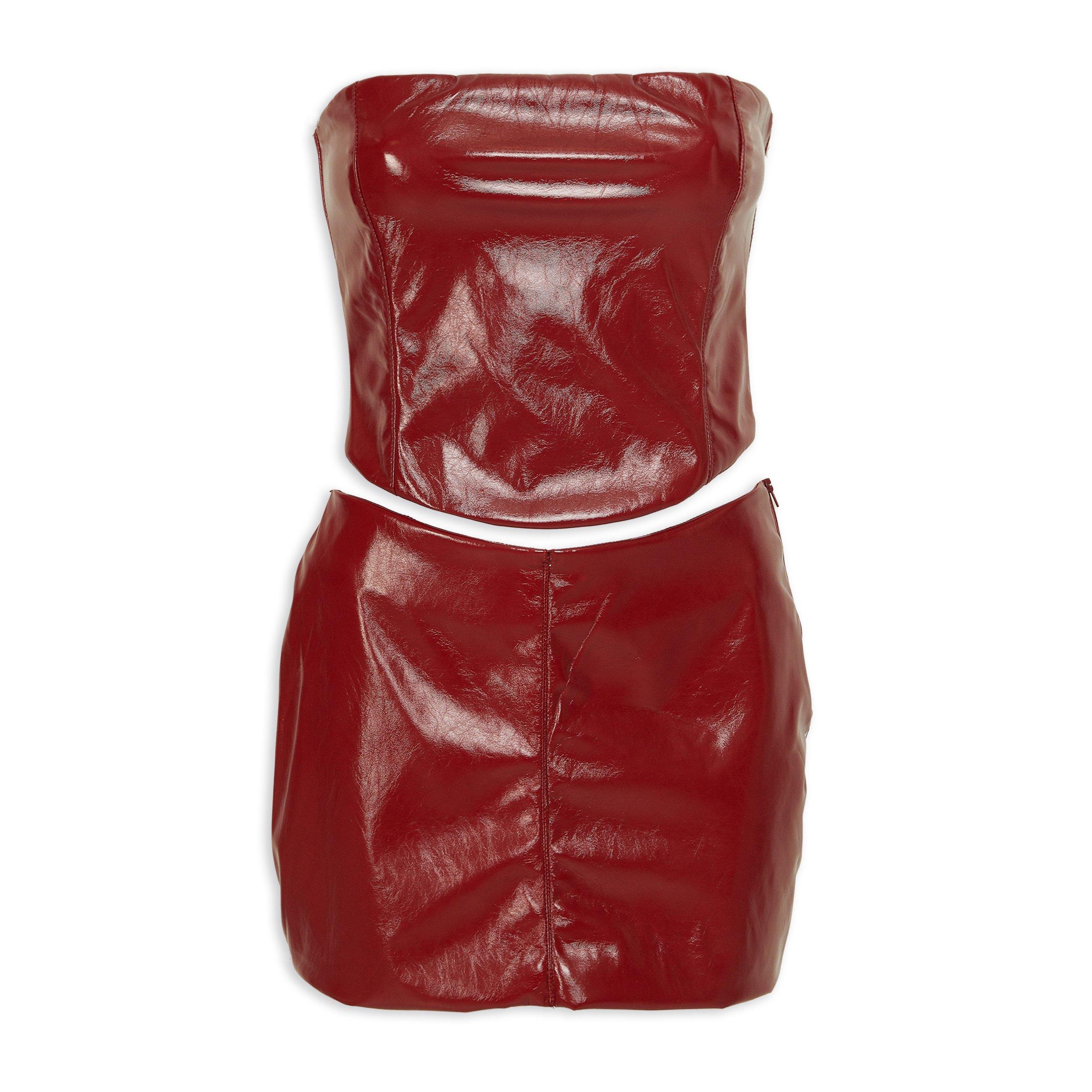 Red Pleather Skirt Set (3206131) | Koukla