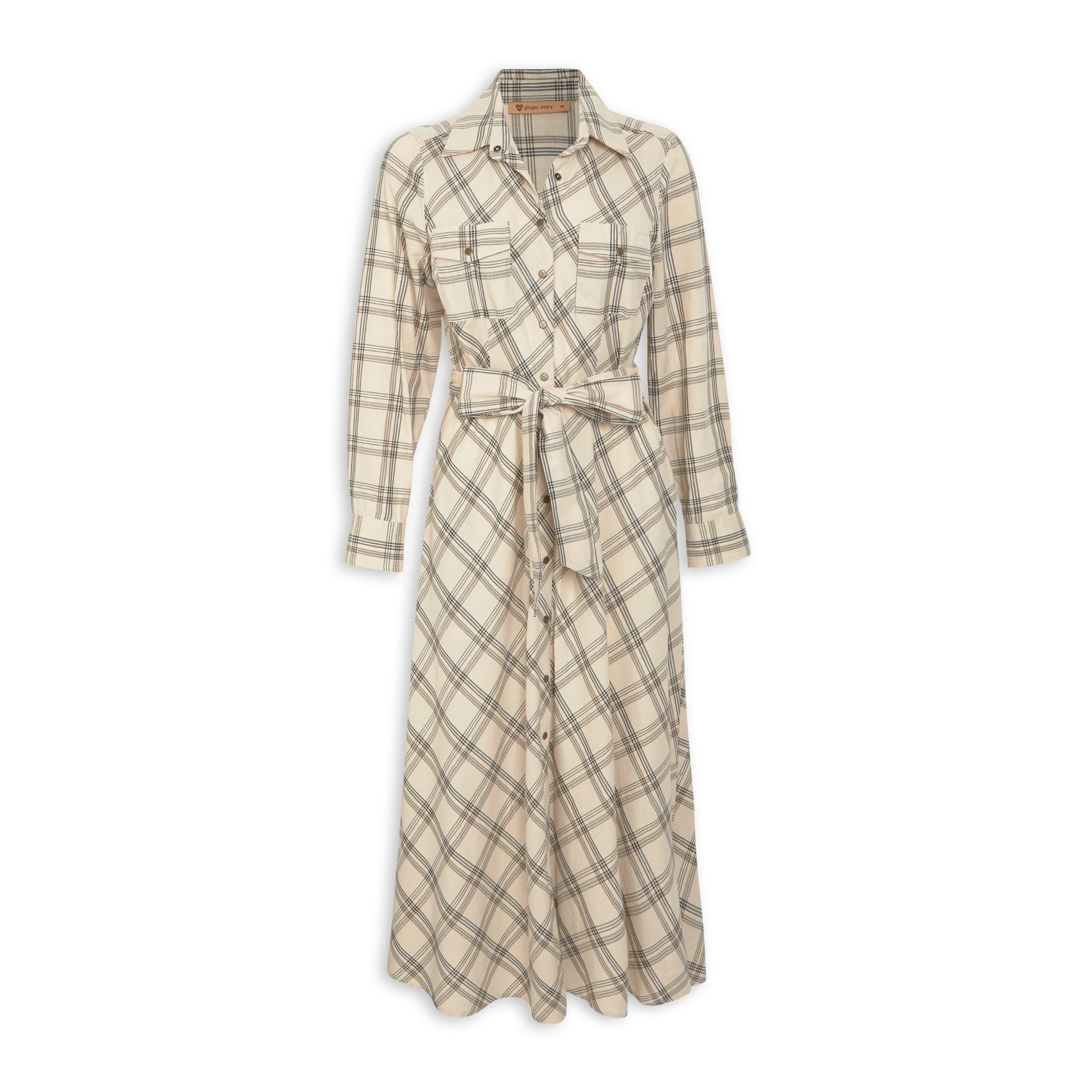 Beige Check Fit and Flare Dress (3206305) | Ginger Mary