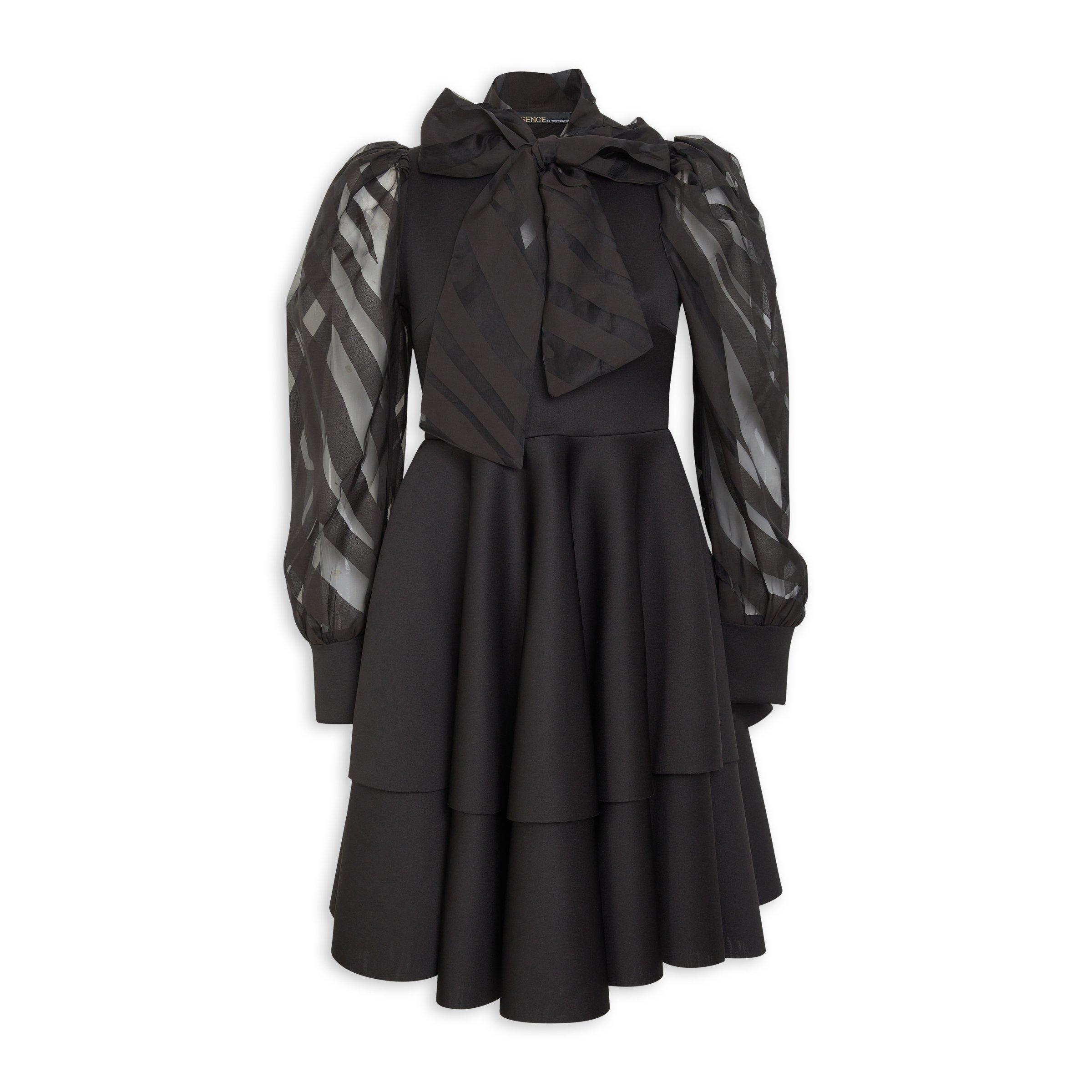 Black Ra-Ra Dress with Tie-neck (3206708) | Essence