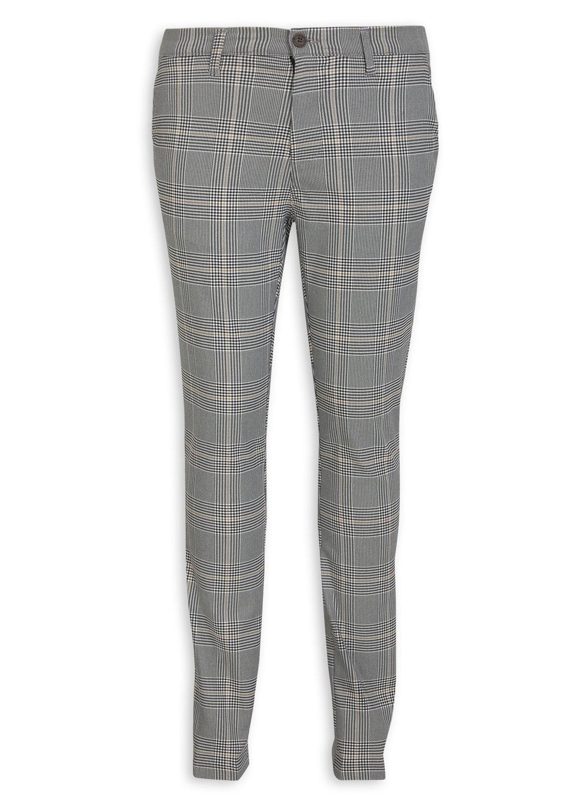 Grey Check Slim Leg Pants (3206812) | UZZI