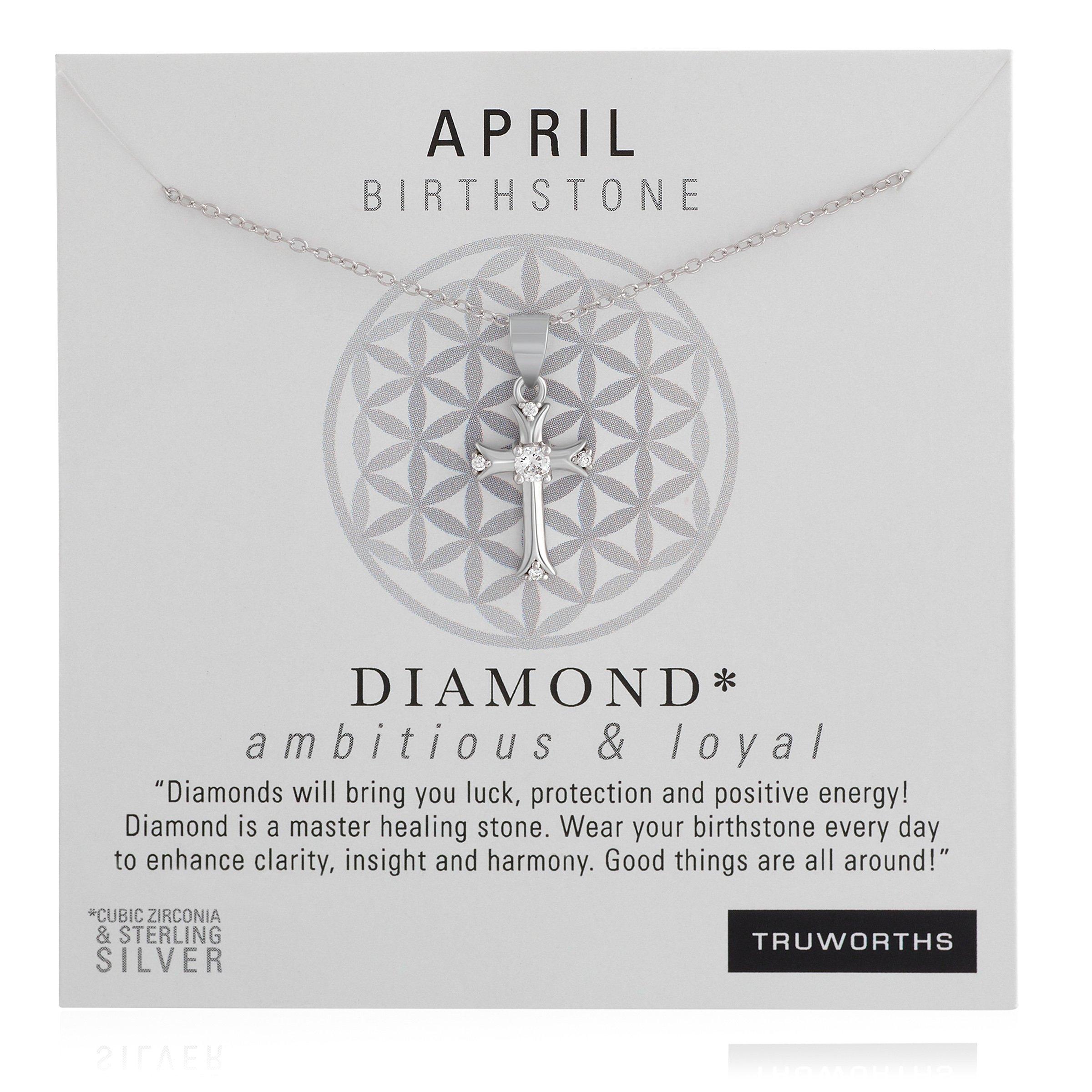 April Birthstone Cross Necklace (3207301) | Sterling Silver
