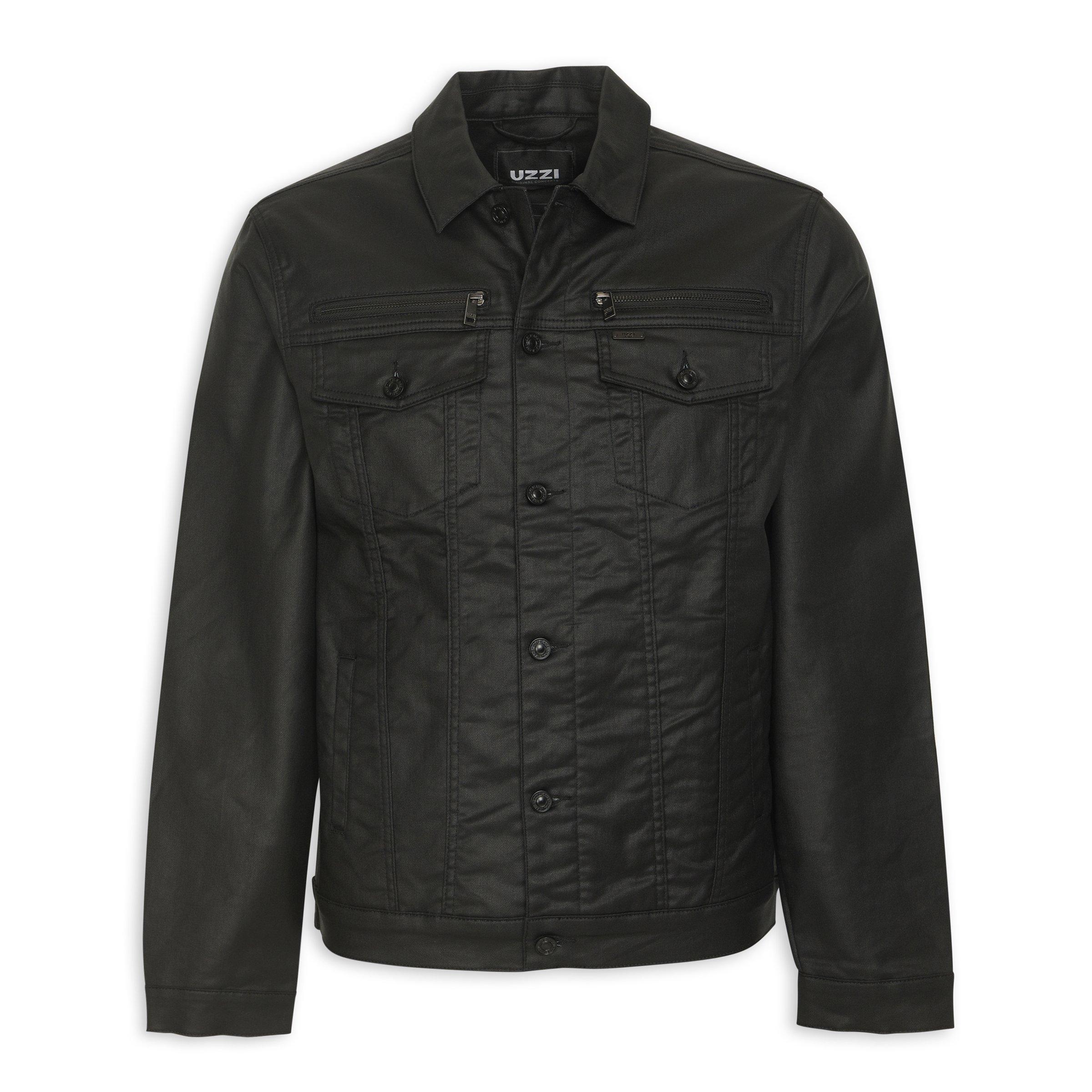 Black Coated Denim Trucker Jacket (3207465) | UZZI