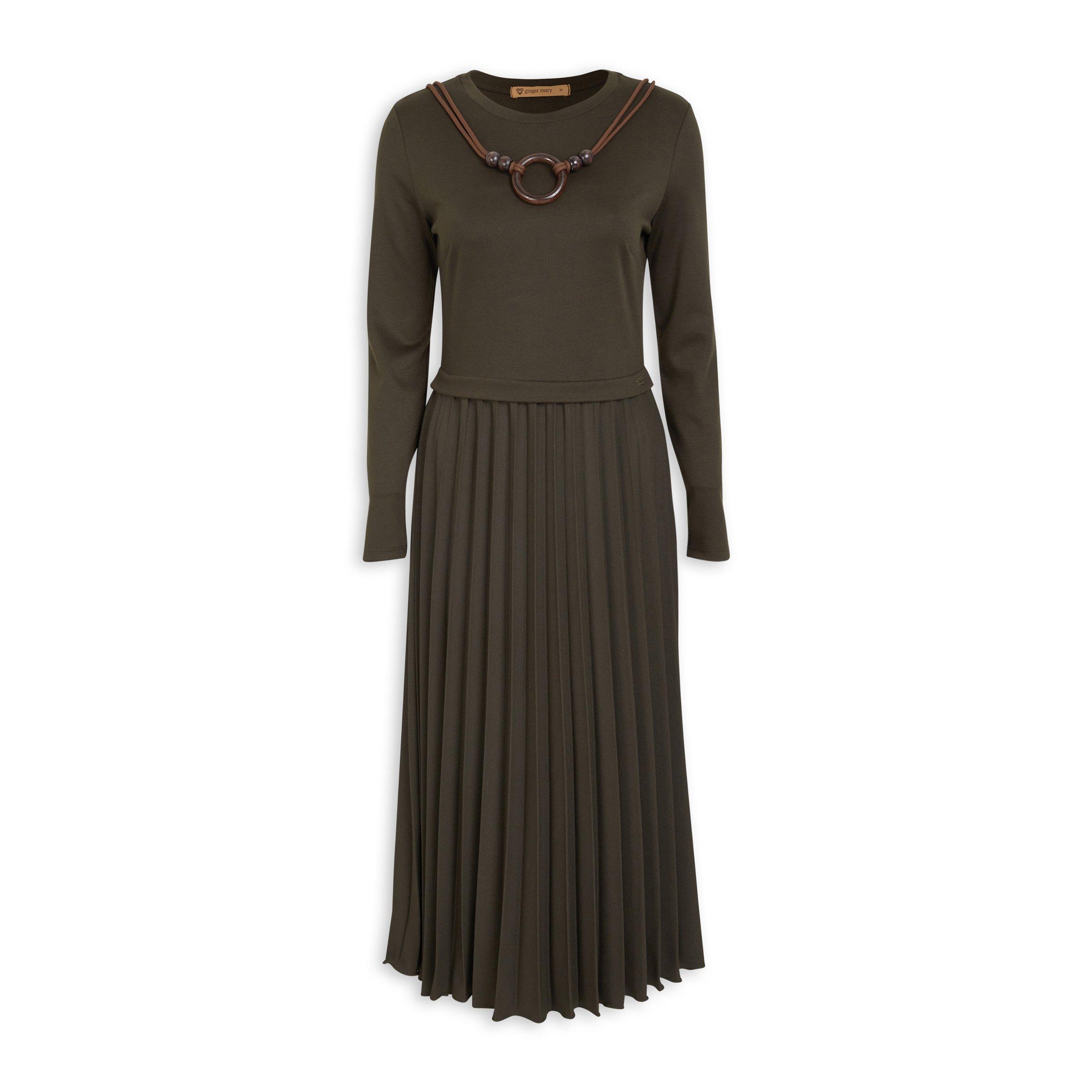 Khaki Green Fit and Flare Dress (3207817) | Ginger Mary