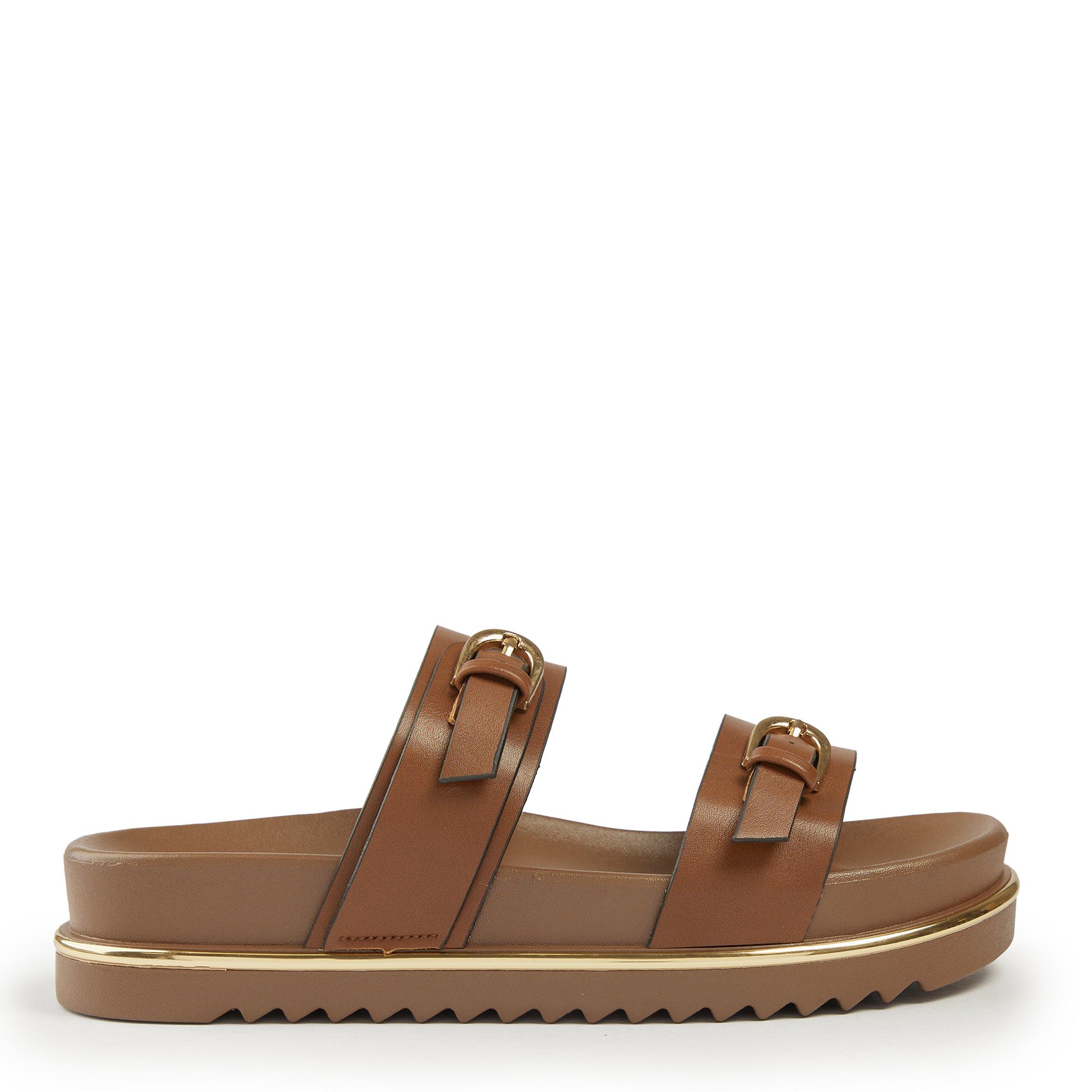 Tan Gold Trim Double Strap Mule Sandals (3208382) | Truworths