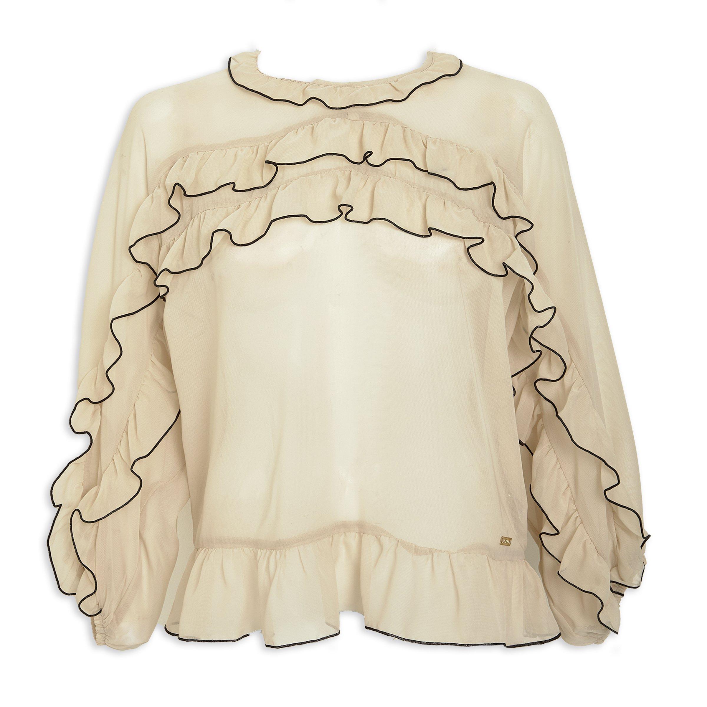 Beige Tipped Ruffle Blouse (3208468) | LTD Woman