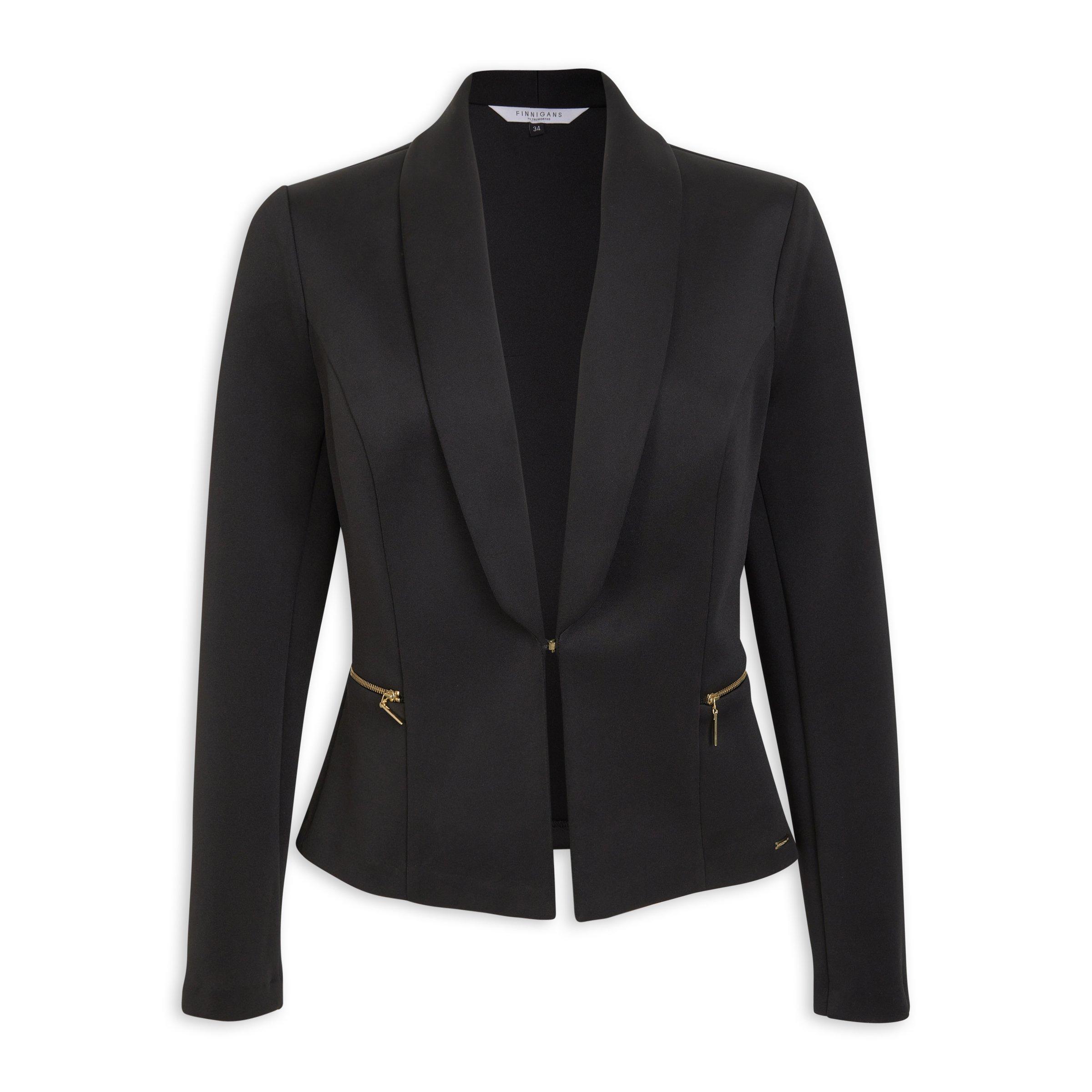 Black Blazer with Zip Closure Pockets (3208522) | Finnigans